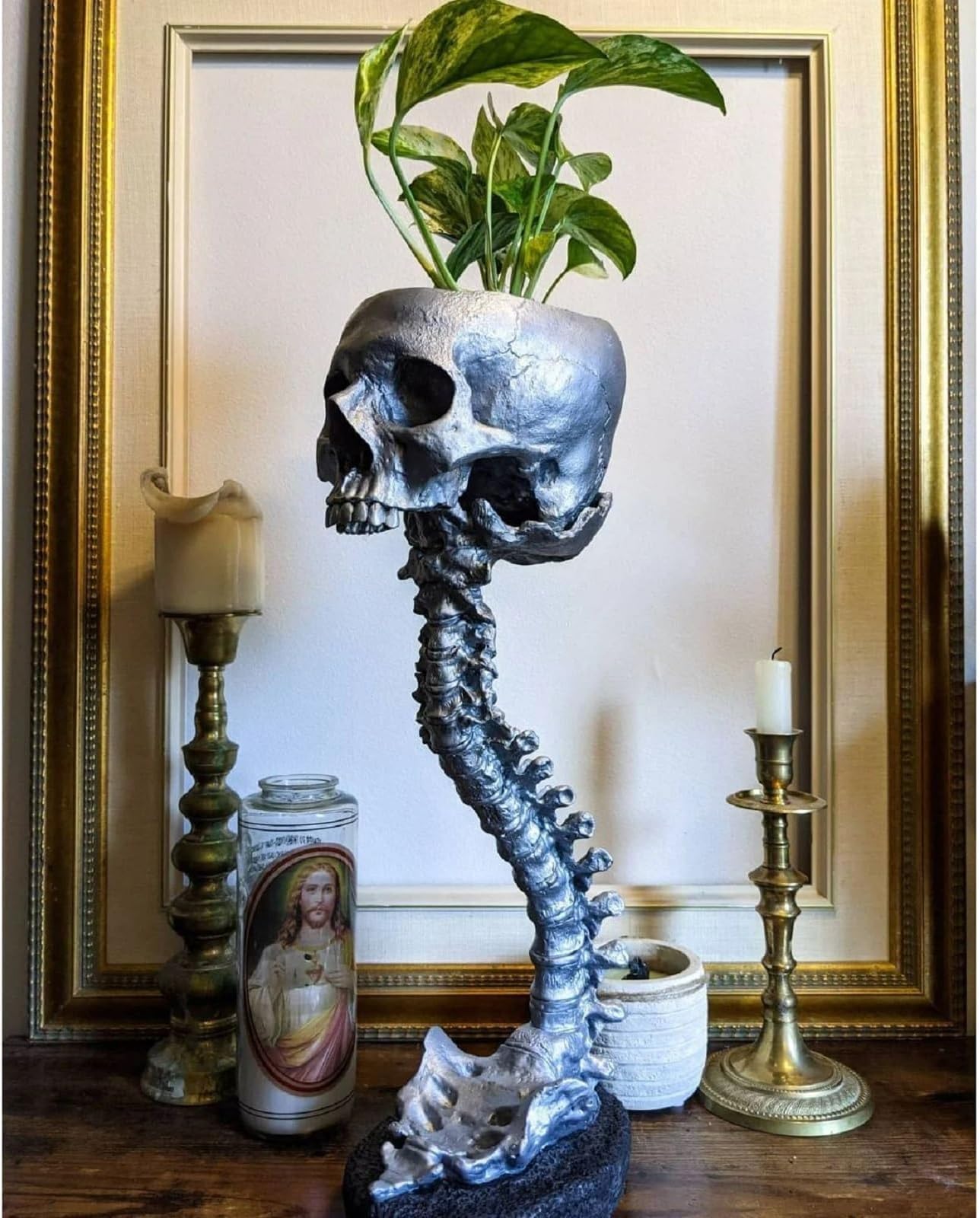 Amazon.com: Skull Planter with Spine Stand Realistic Skull Planter Pot ...