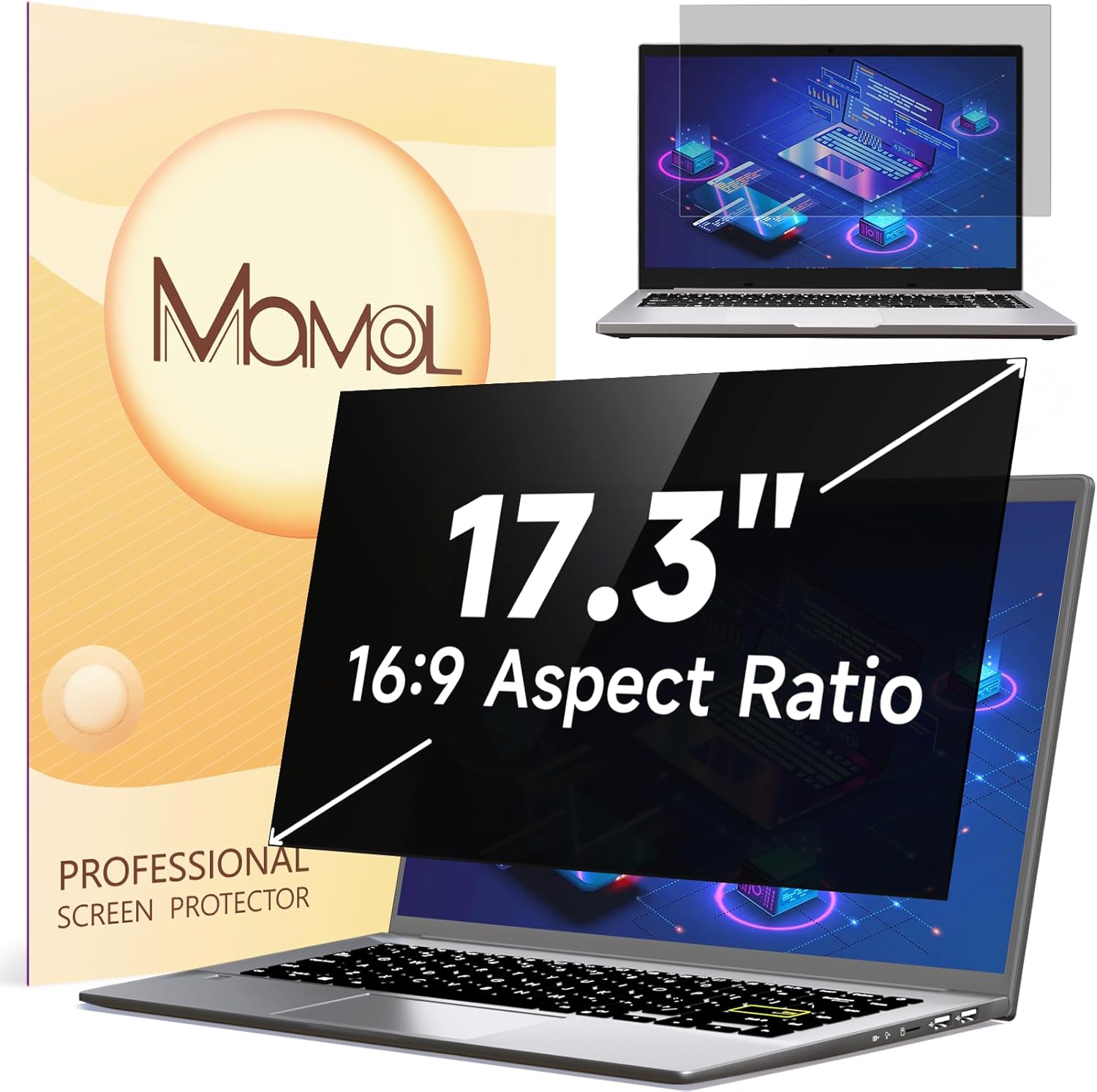 Amazon.com: Mamol Laptop Privacy Screen 17.3 Inch, Anti Blue Light Glare Filter, Removable ...