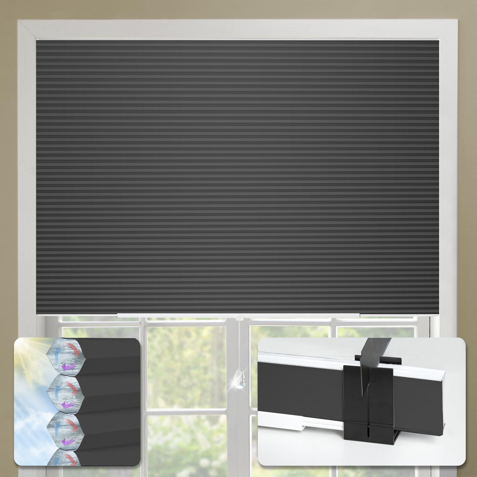Snapklik.com : Blankendon Cellular Shades No Tools No Drill Custom Honeycomb Blinds Blackout For ...