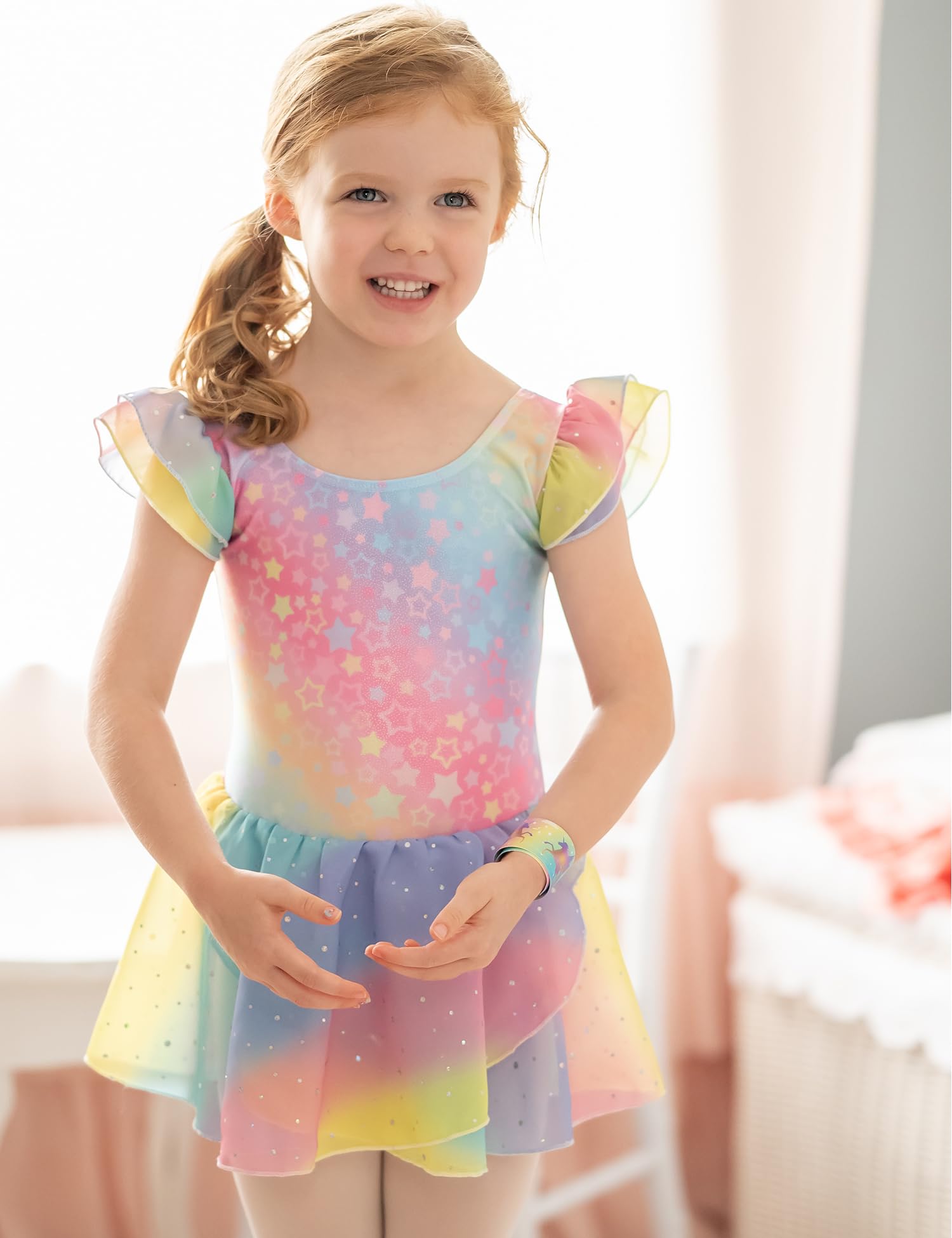 Snapklik.com : Girls Ruffle Sleeve Ballet Dance Dress Tutu Skirted Leotard