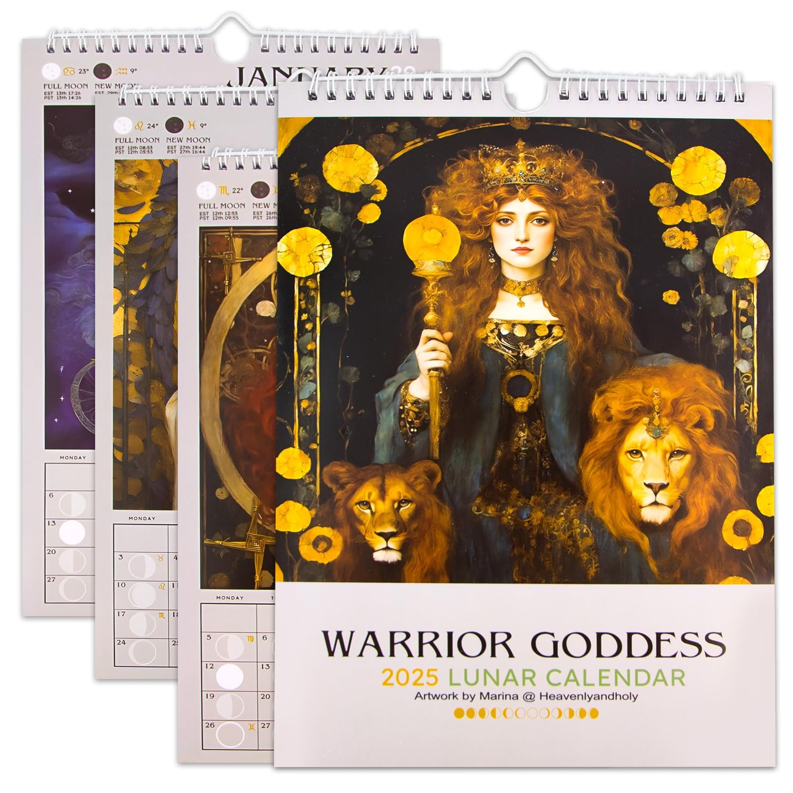 Warrior Goddess 2025 Moon Phase Calendar, Wall Calendars 2025 Include 12 Original Illustrations ...