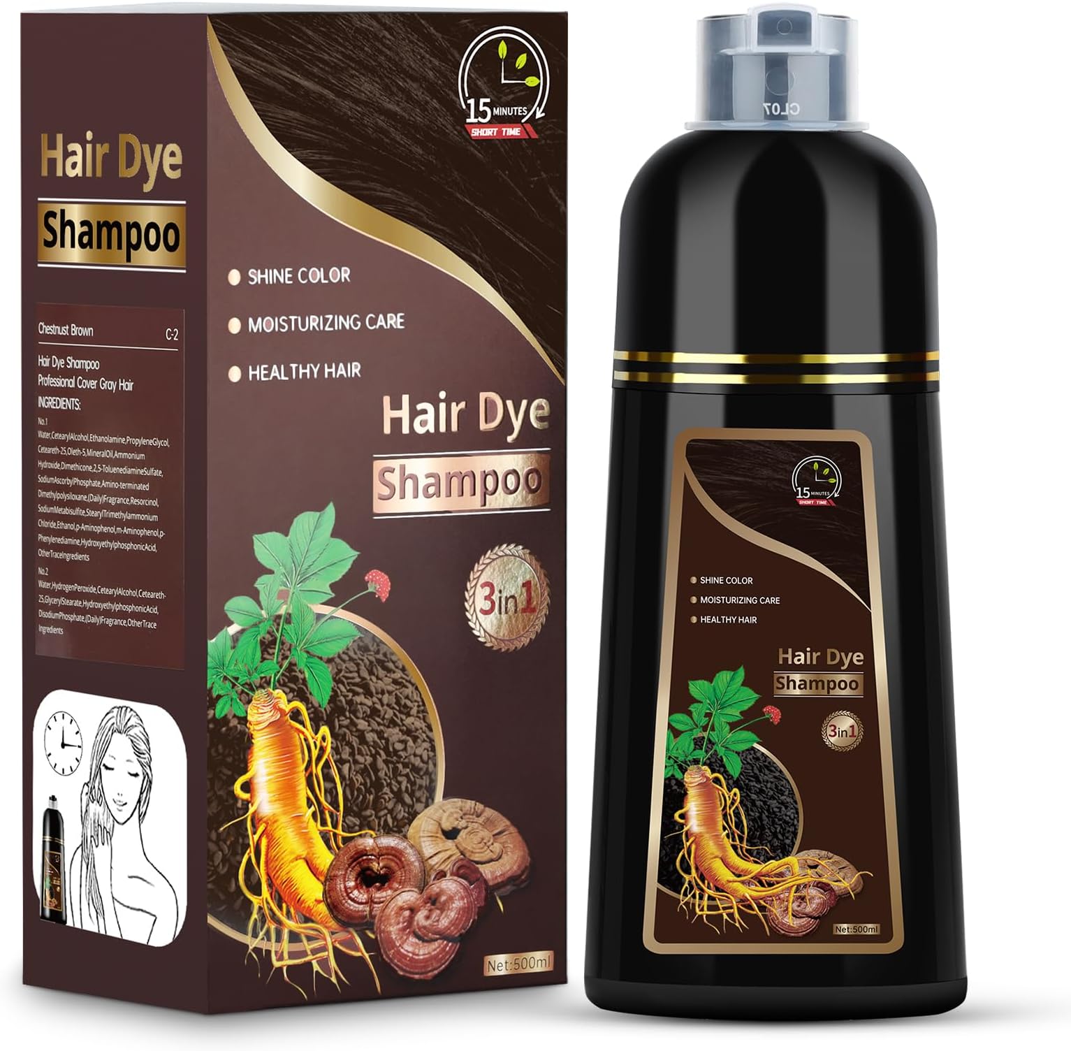 Amazon.com : Hair Dye Shampoo for Gray Hair, 3 in 1 Herbal Shampoo Hair ...