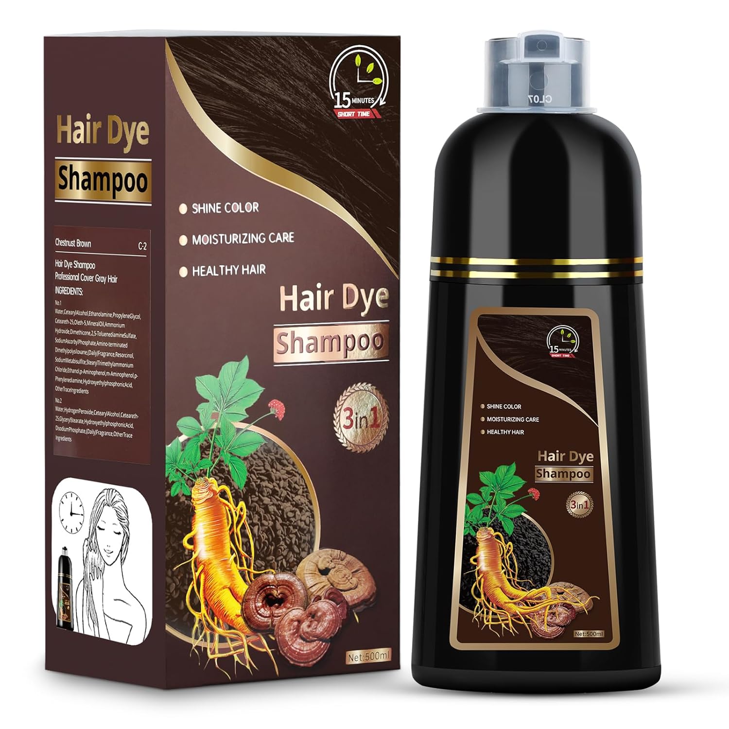 Amazon.com : Hair Dye Shampoo for Gray Hair, 3 in 1 Herbal Shampoo Hair ...