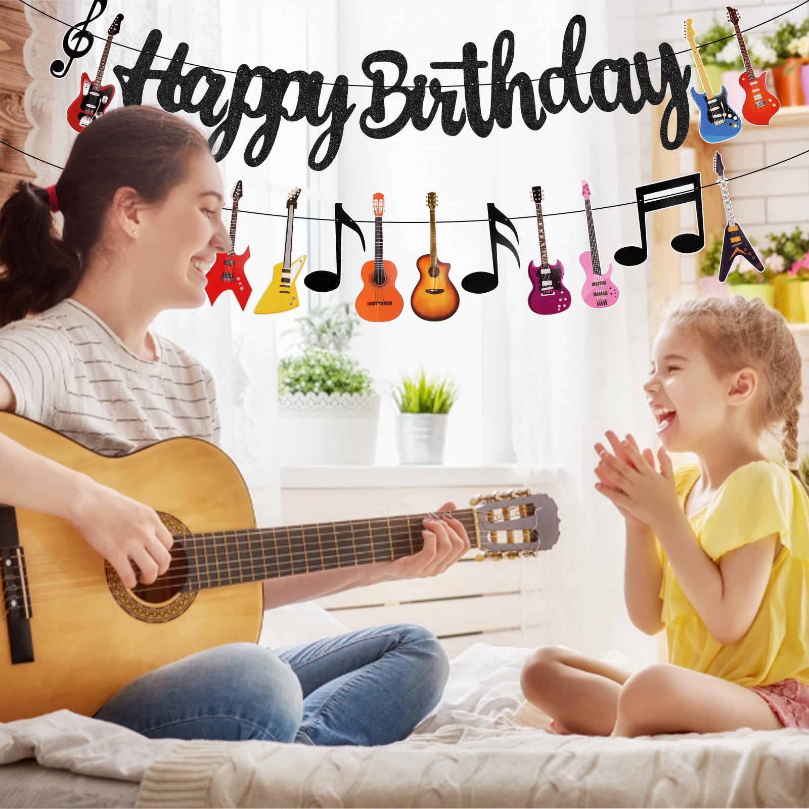 Snapklik.com : 2 Pcs Guitar Happy Birthday Party Banner Music Theme ...