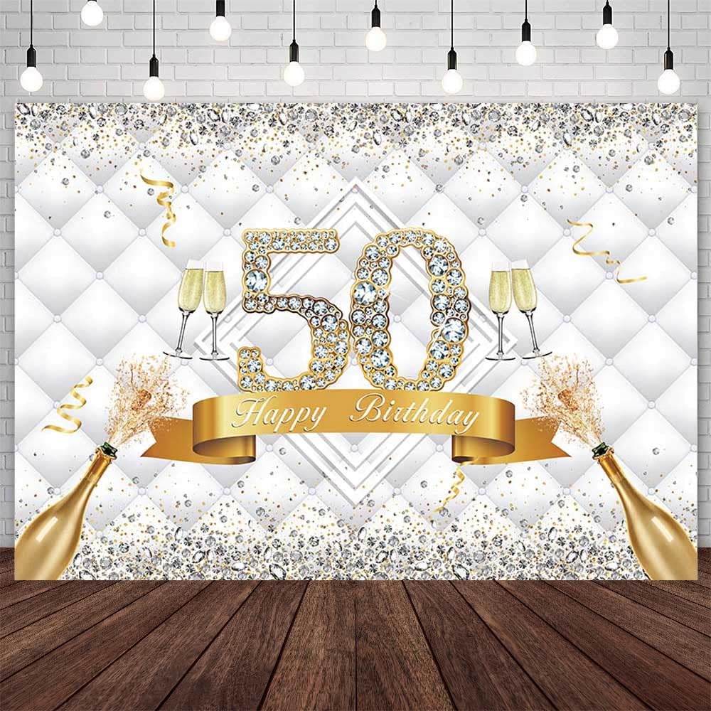 Amazon.com : SENDY 7x5ft Happy 50th Birthday Backdrop Gold Silver ...