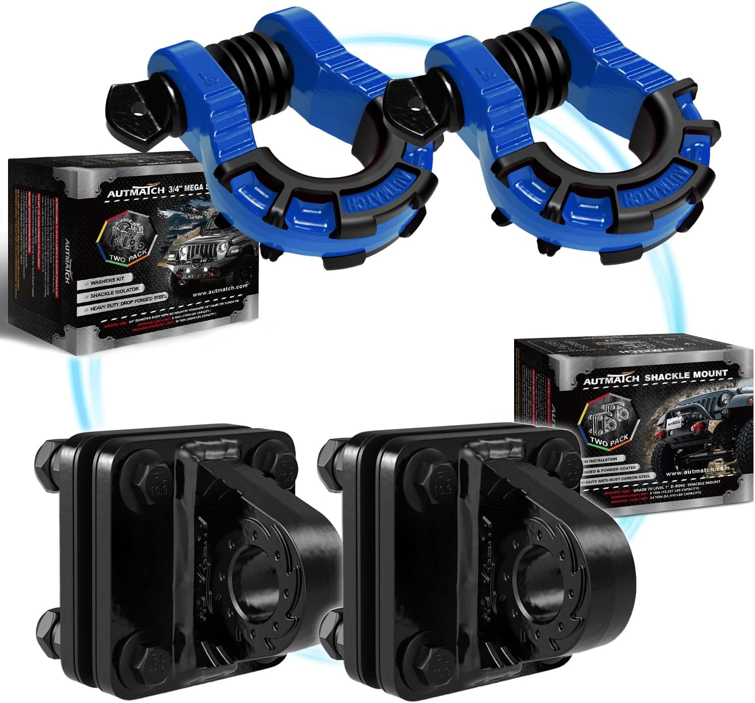 Amazon.com: AUTMATCH Mega D Ring Shackles with Shackle Mount, Bolt On ...