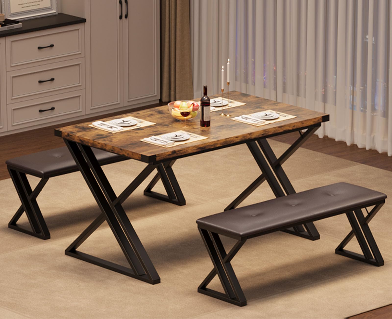 Amazon.com - GAOMON Dining Table with 2 Benches, Kitchen Table Set for ...