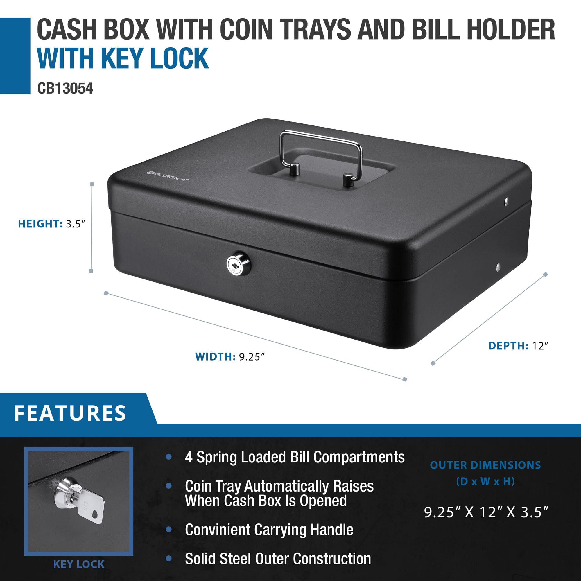 Portable Money Lock Box BARSKA Key Lock Cash Box With Tray - Fold Out ...