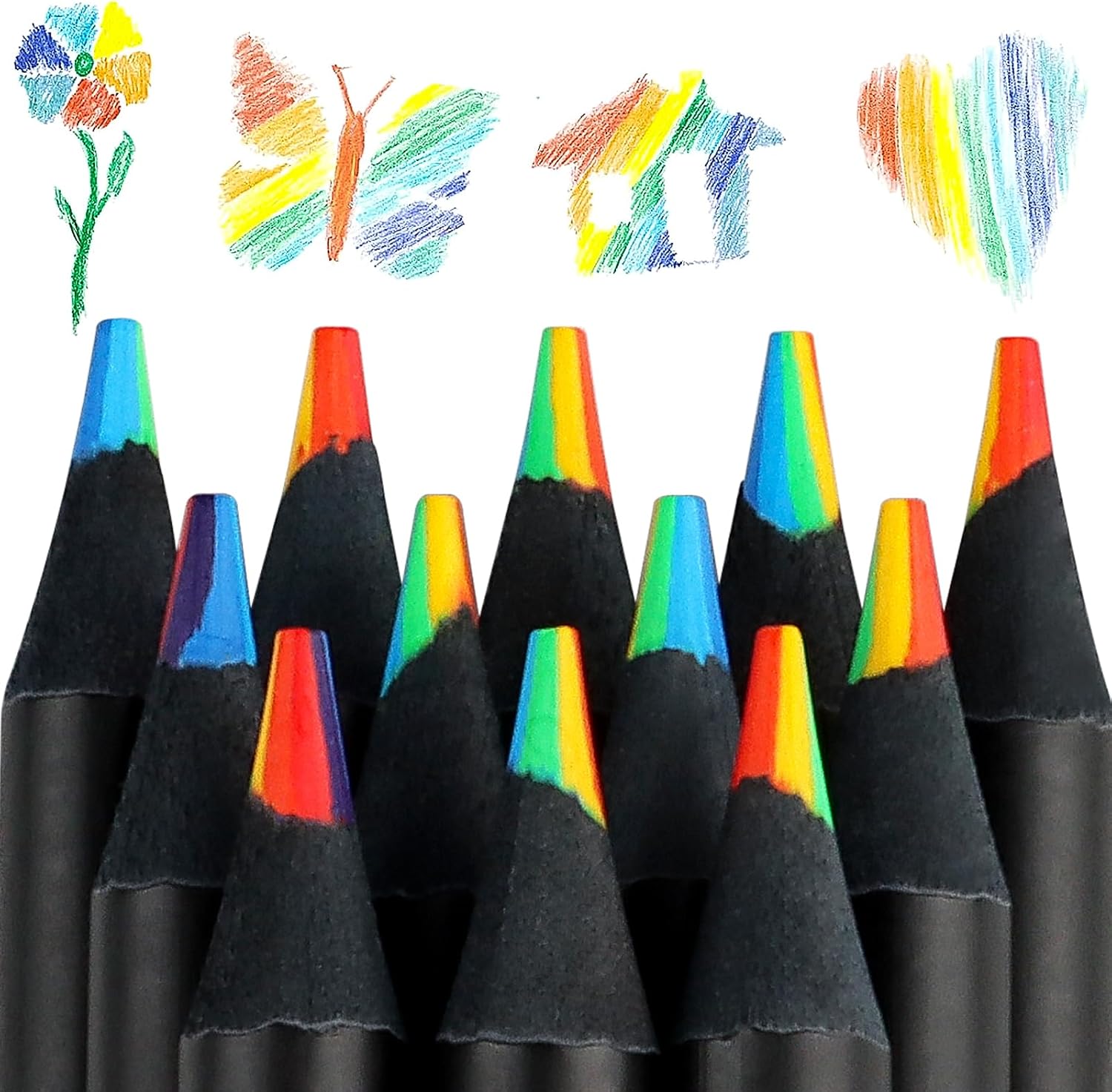Gelanty Rainbow Pencils, 12 PCS 7 In 1 Colouring Pencils, Wooden ...