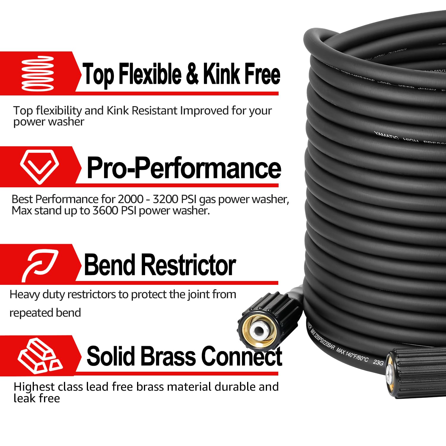 Snapklik.com : YAMATIC Pressure Washer Hose 20FT Super Flexible 1/4 ...