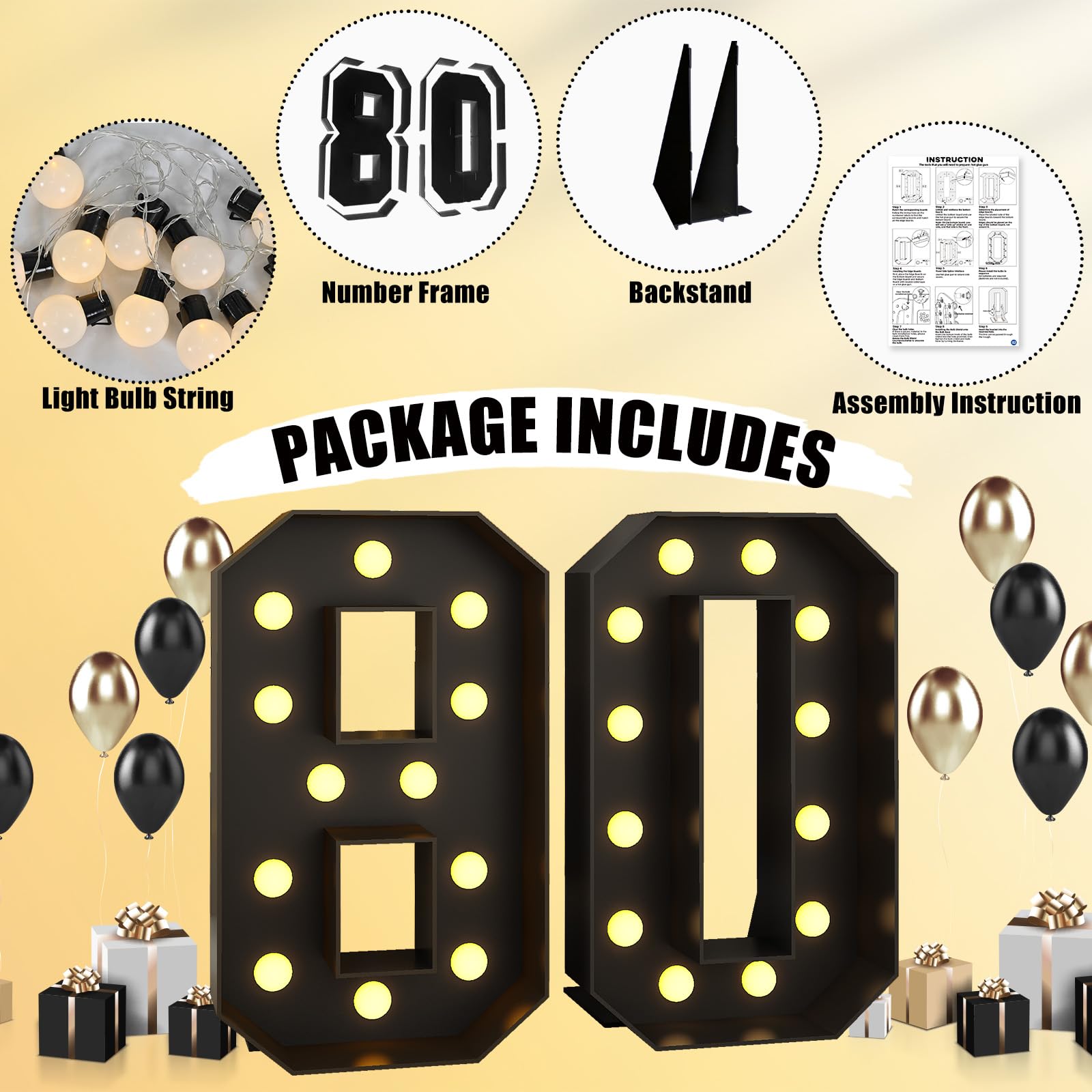 Snapklik.com : 4FT Marquee 80 Numbers Large Black Number Marquee