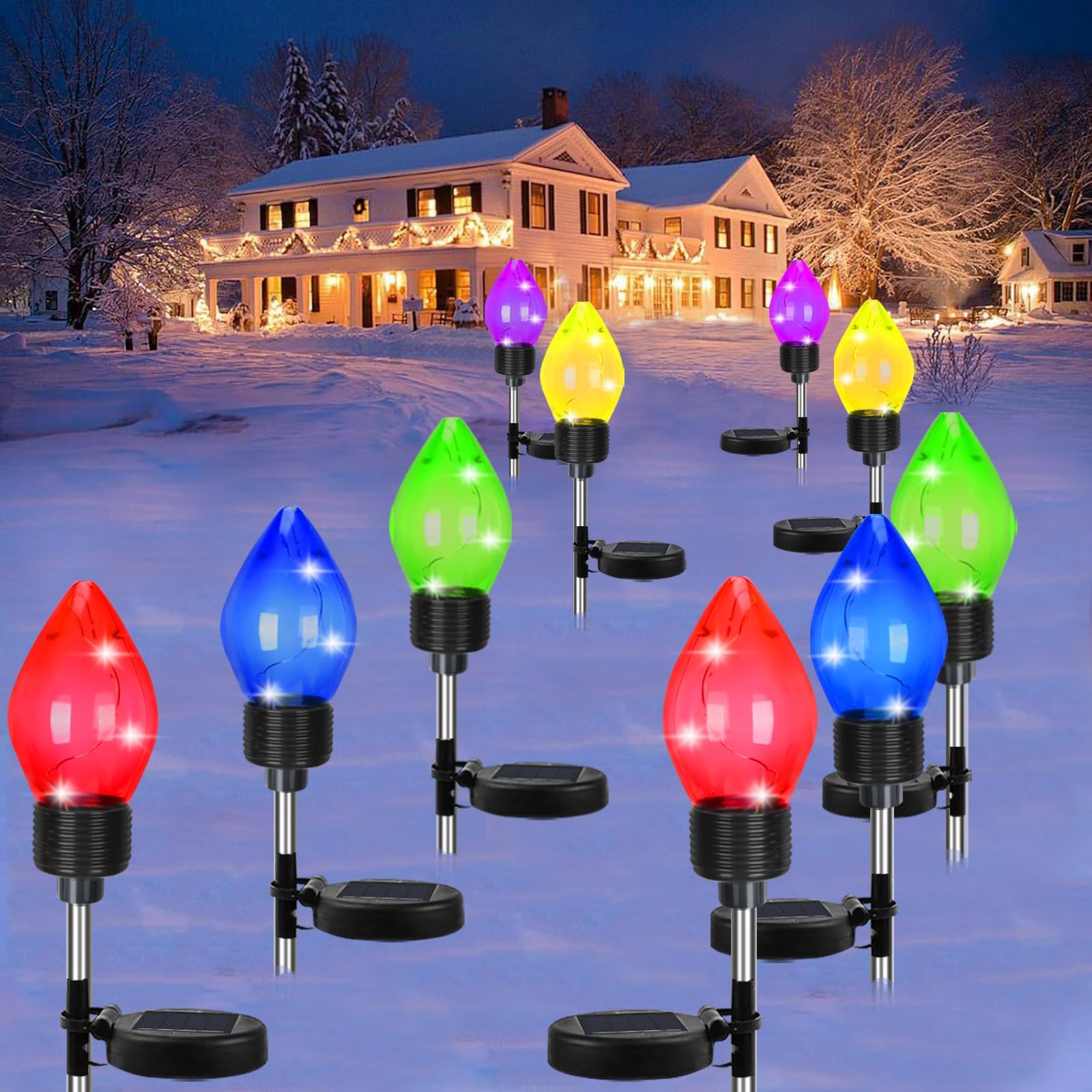 Amazon.com : Tujoe 6 Pcs Christmas Solar Pathway Lights Outdoor ...