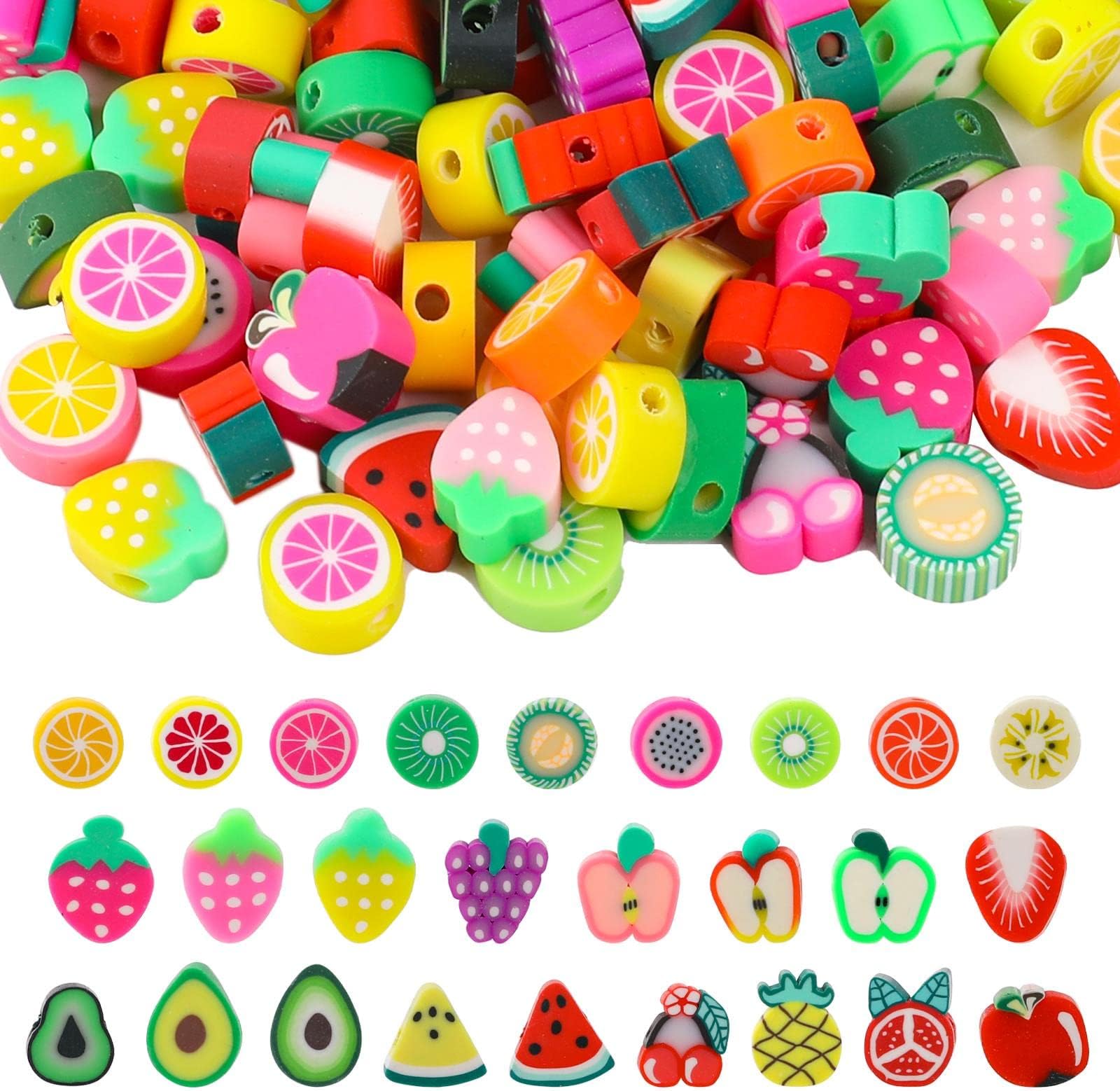 Amazon.com: Vin Beauty 100 Pieces Cute Fruit Polymer Clay Beads ...