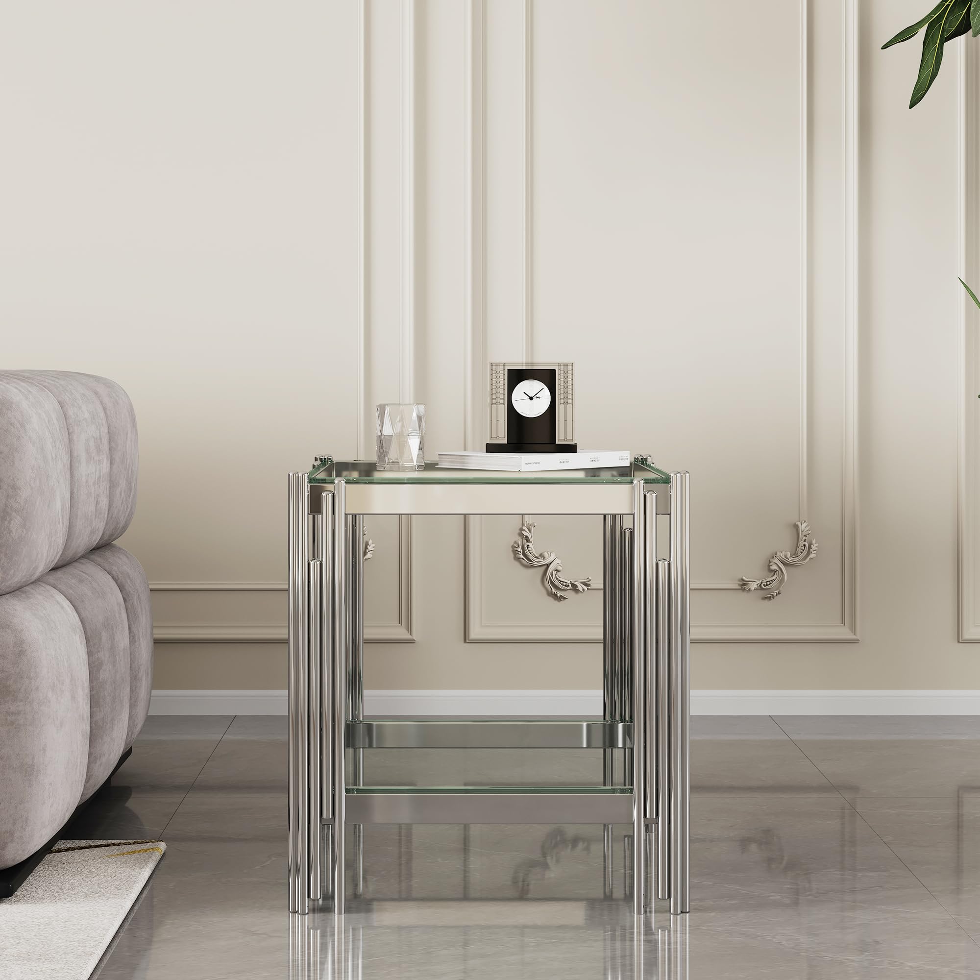 Amazon.com: Square Glass End Table, Modern Glass Side Table w/2 Layer ...