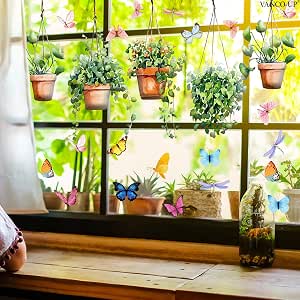 Amazon.com: Green Plant Window Decals Potted Plant Butterfly Glass ...