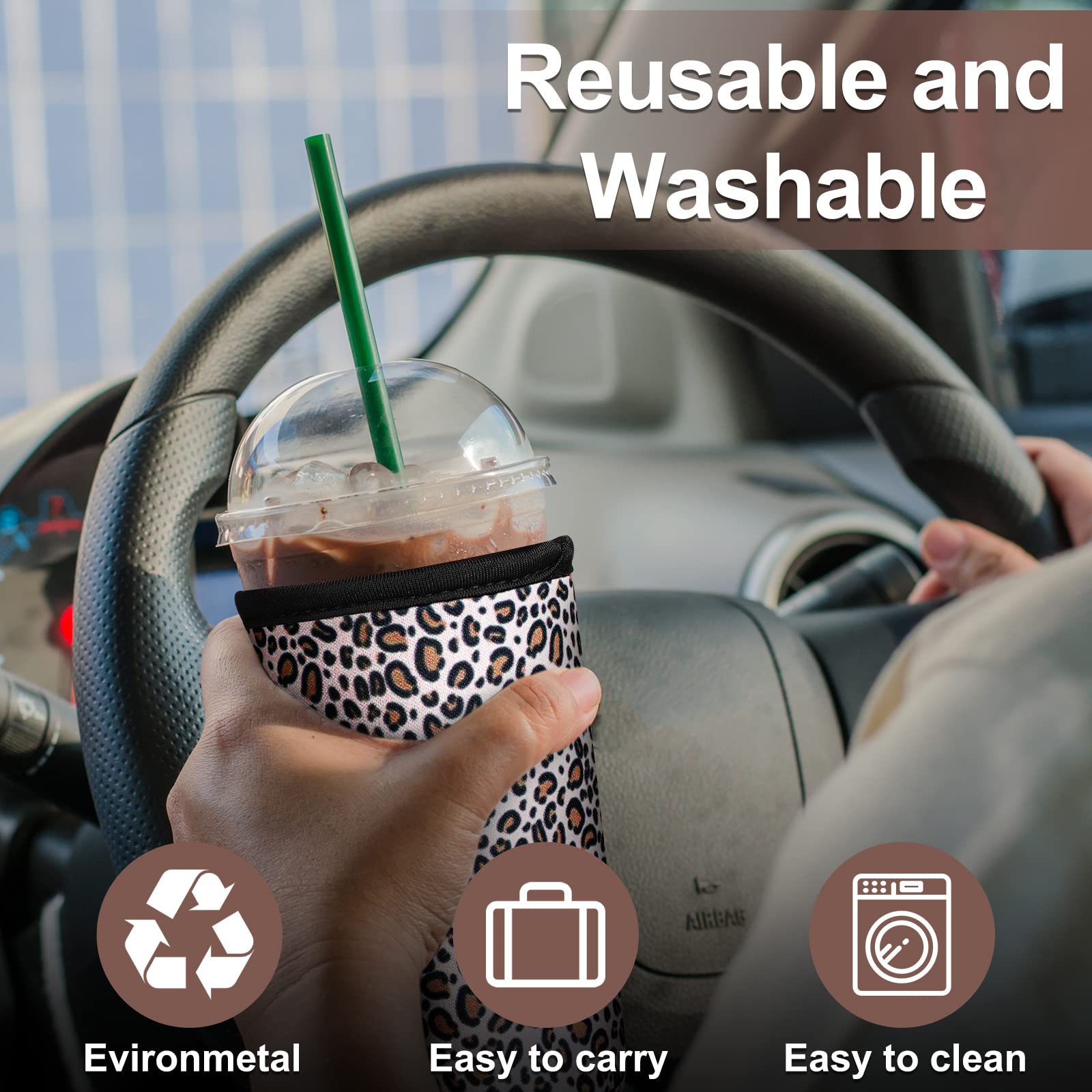 50 Pack Reusable Iced Coffee Sleeves Neoprene Insulator Cup Sleeve for Cold Drinks Beverages ...