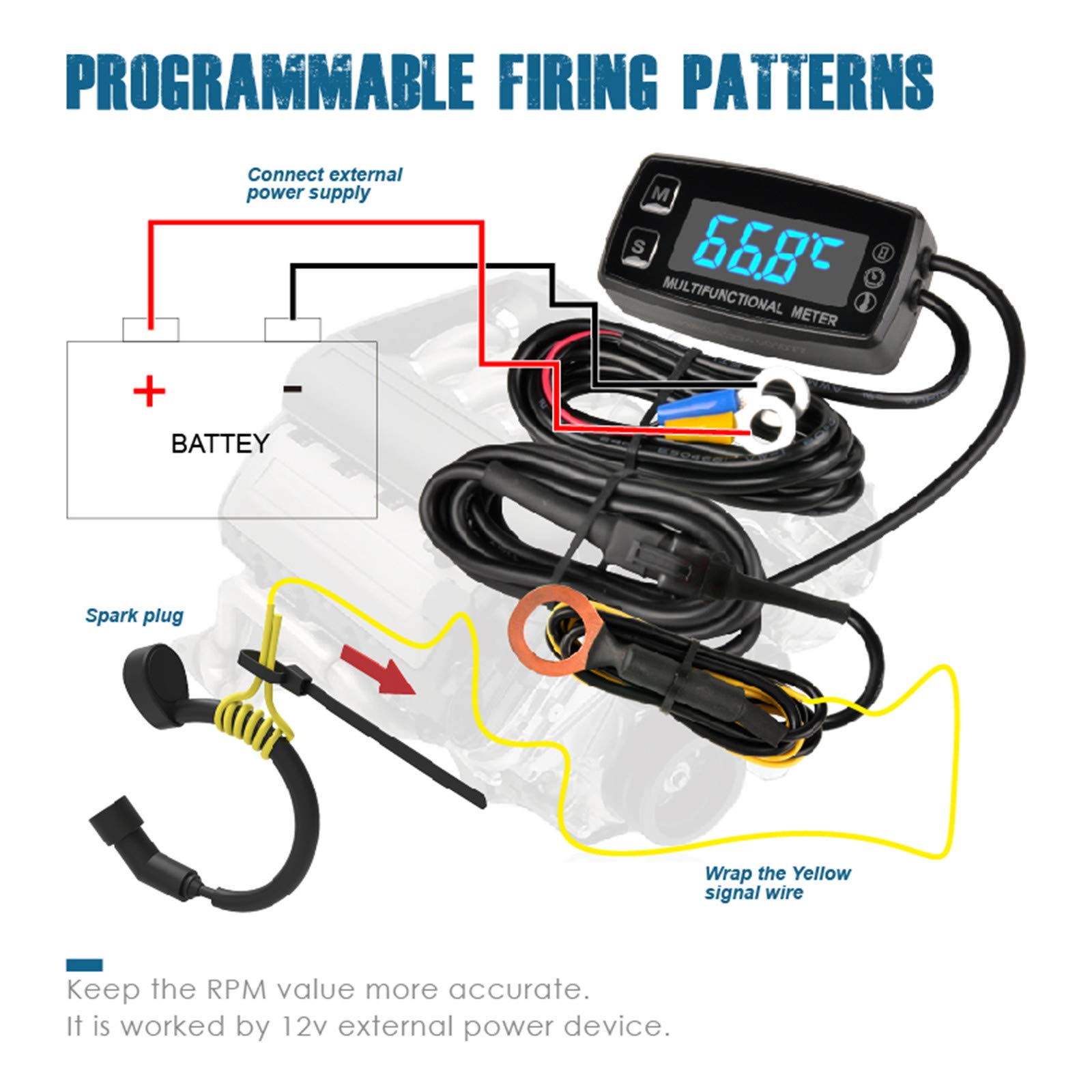 Runleader Digital LED Engine Hour Meter,RPM &Temperature Display ...