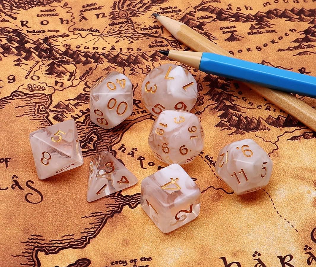 DND Dice Set 7Pcs Transparent Mix White Cloud Dice for Dungeon and ...