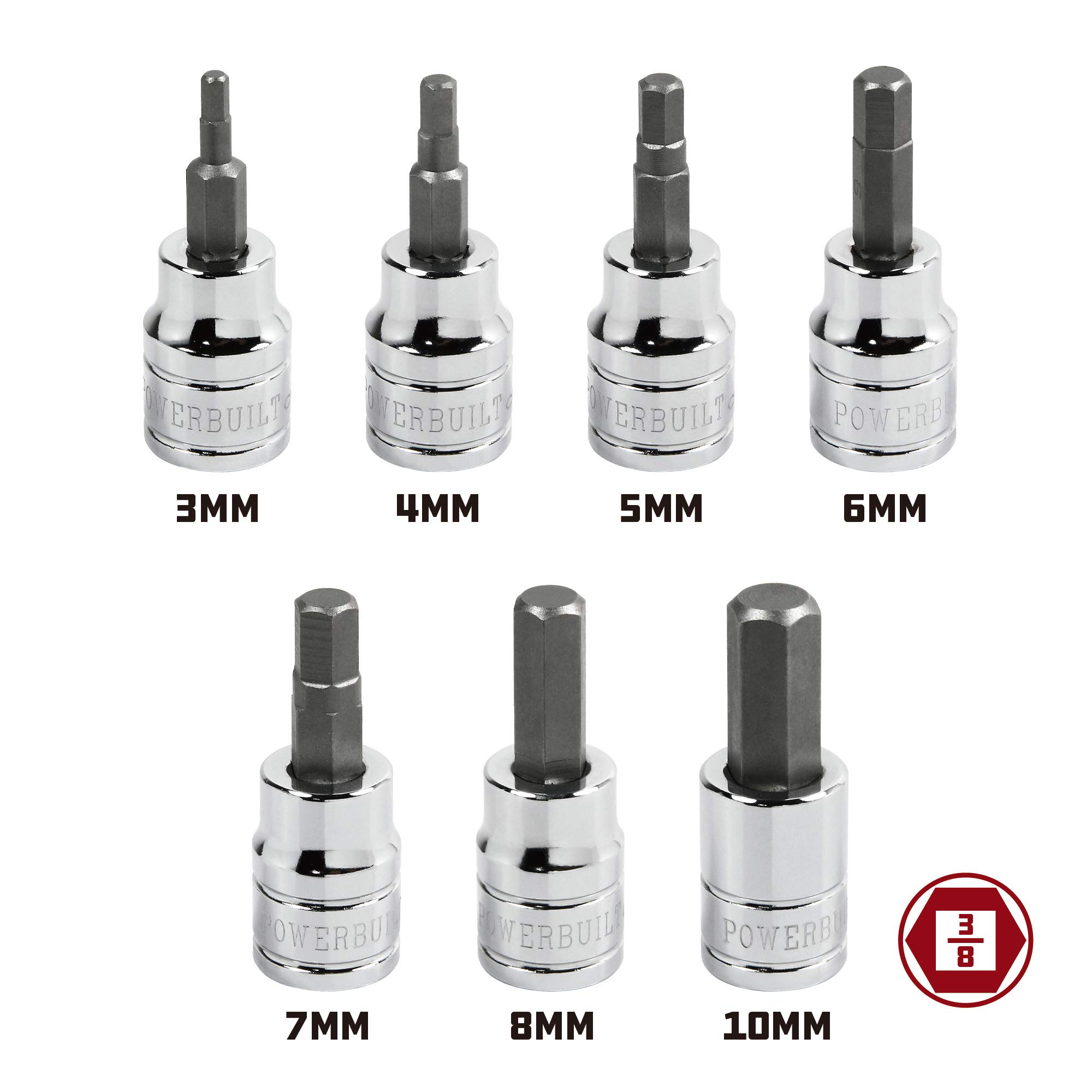 Snapklik.com : Powerbuilt 7 Piece 3/8 Inch Drive Metric Hex Bit Socket Set
