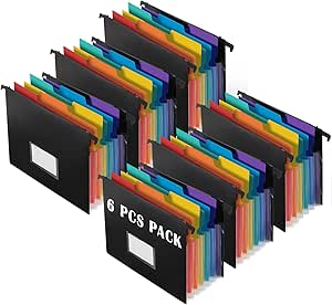 2-in-1 Expanding Hanging File Folders for Filing Cabinet, TRANBO 7 Pockets Hanging Accordion ...