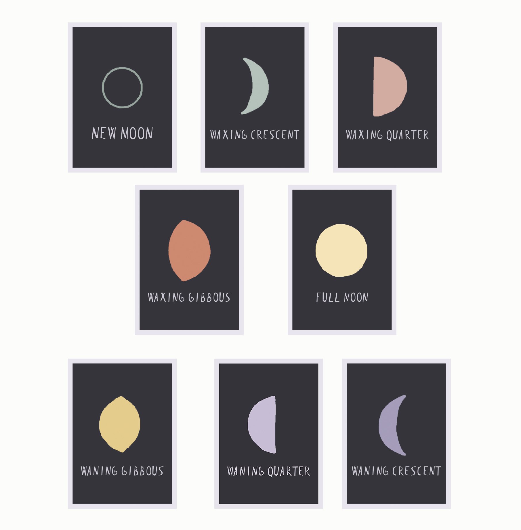 Amazon.com: Moon Phases Mini Collection Wall Card Prints, 5x7" Prints ...