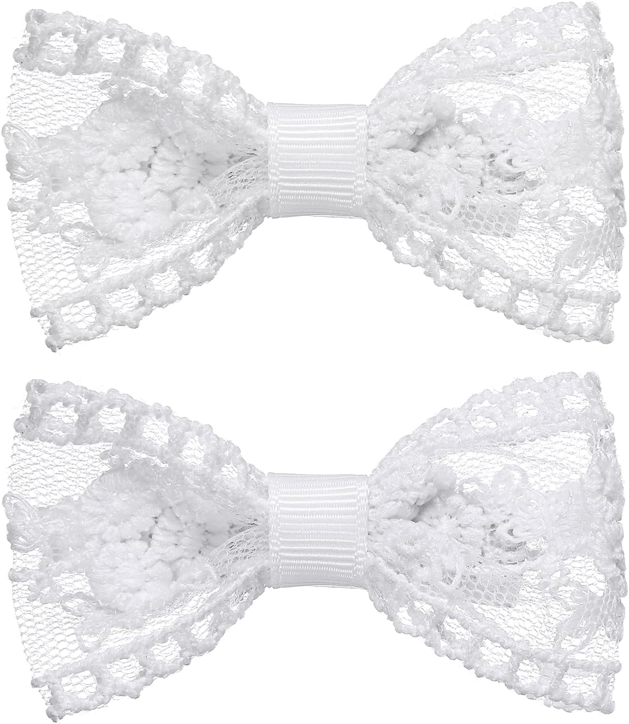 White Lace Hair Bows 2 Pieces Small Cute Lace Ribbon Bow 2.75 Inches ...