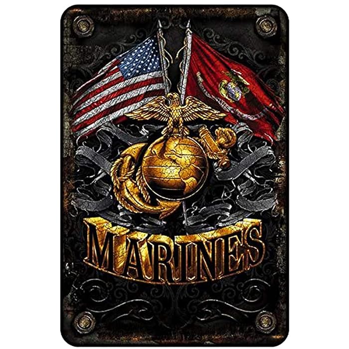 Buy szumfen Marine Corps Wall Décor Signs, USMC Metal Sign (Double Flag ...