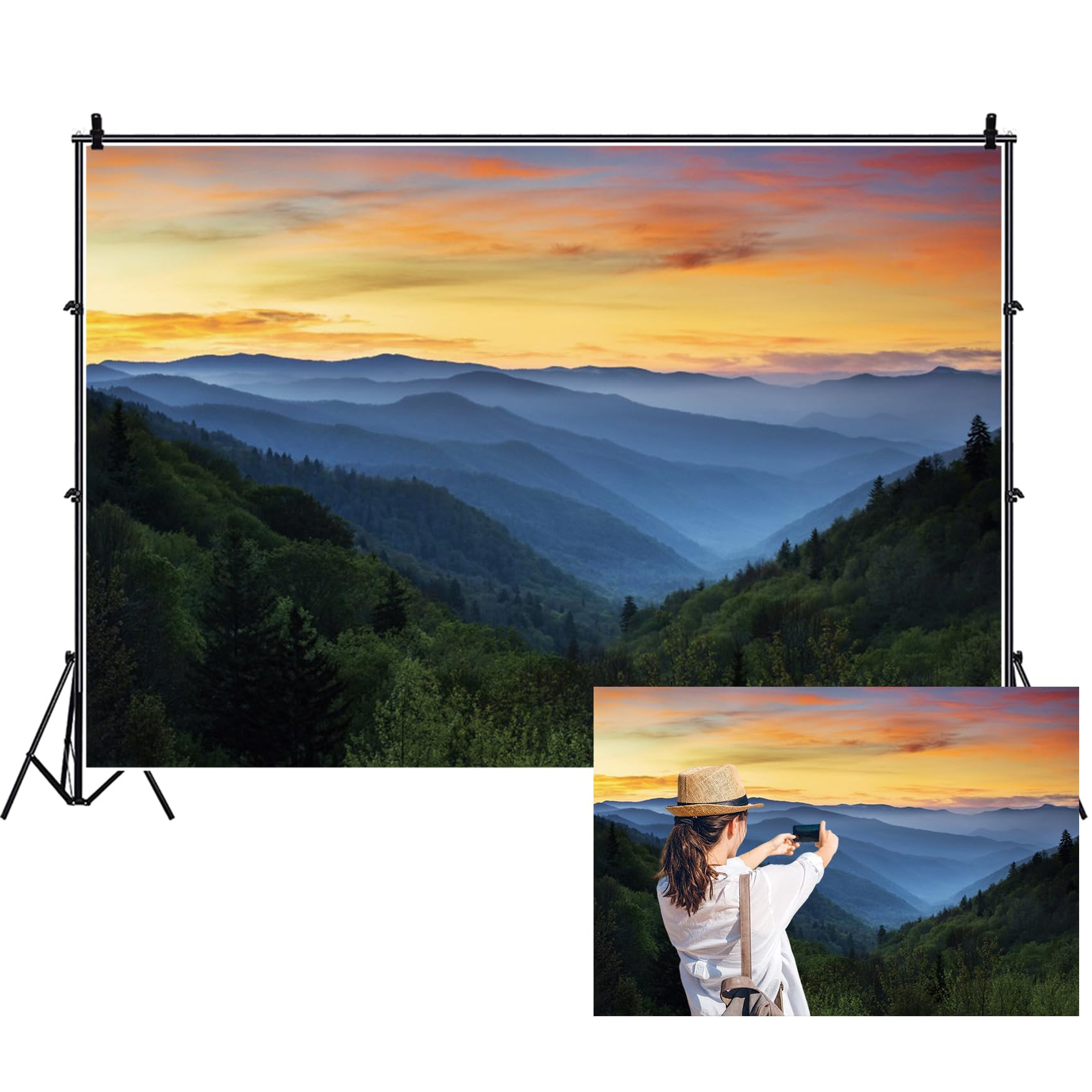 Amazon.com : Renaiss 7x5ft Sunset Mountain Backdrop Polyester Fabric ...
