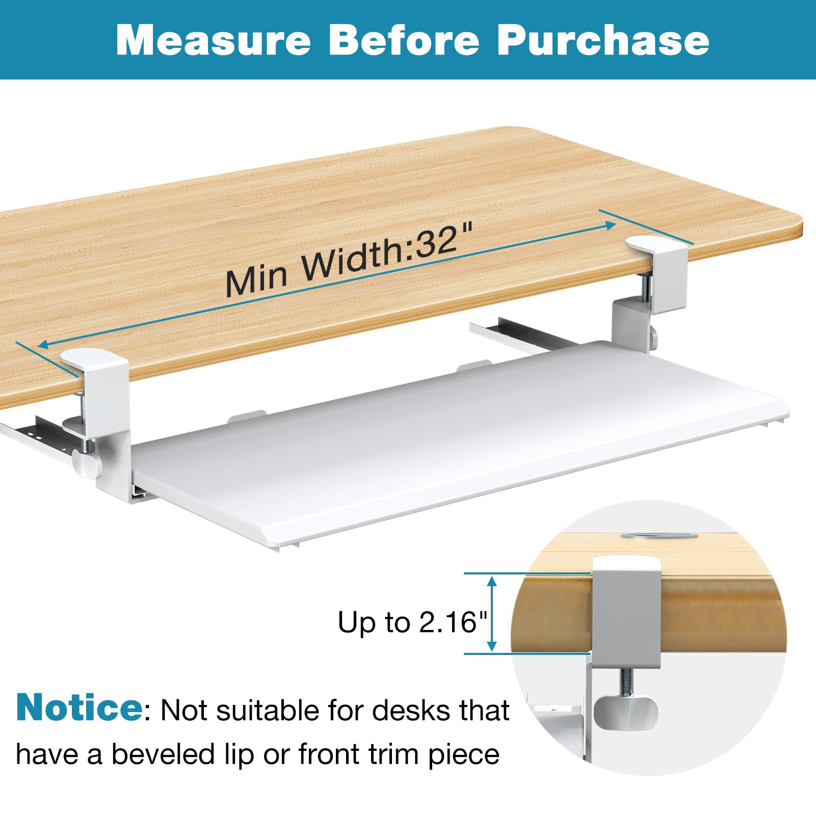 Buy WOKA Keyboard Tray Under Desk Ergonomic 26"x12" Keyboard Mouse ...