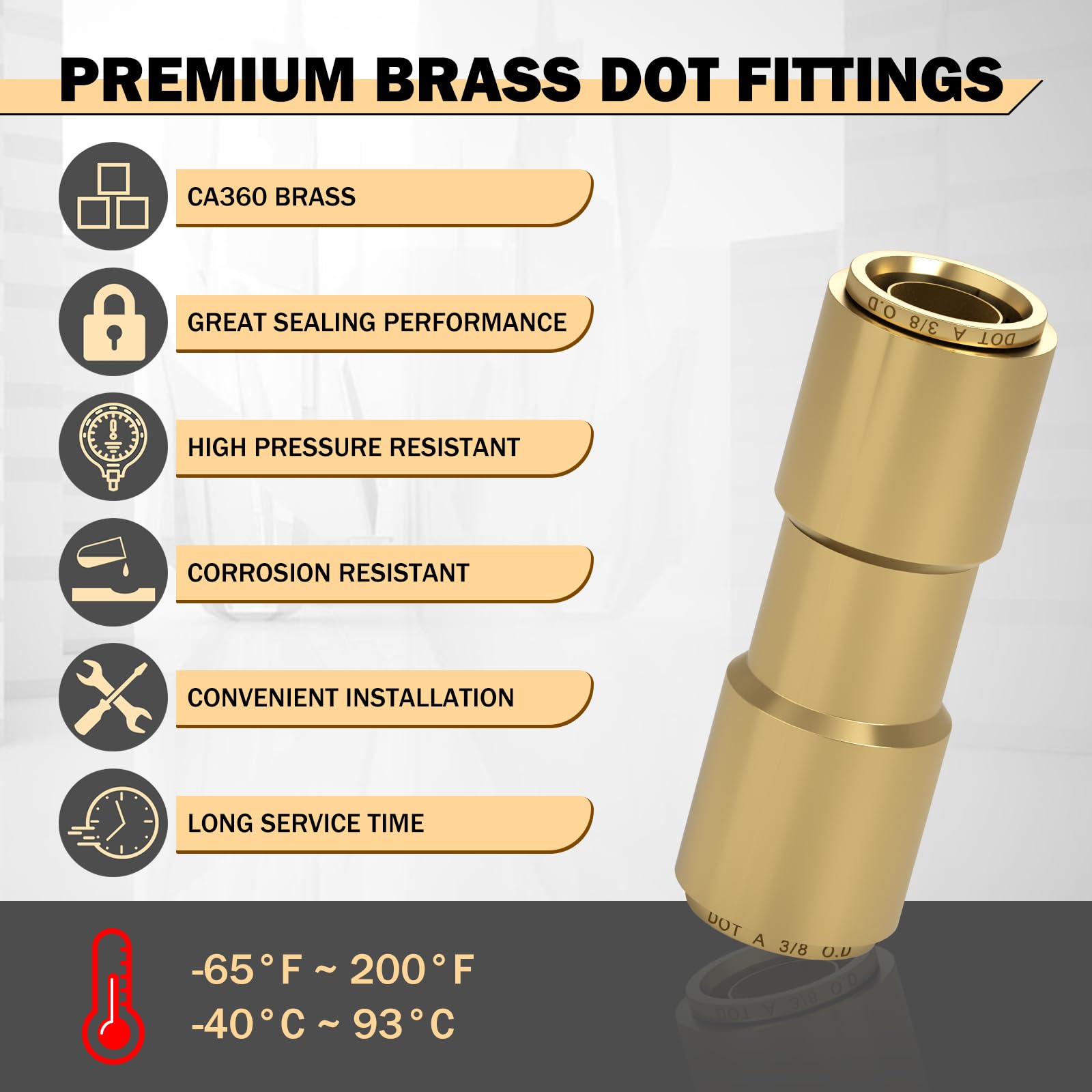 Snapklik.com : 6 PCS 3/8 Brass DOT Air Line Fitting Straight Union ...