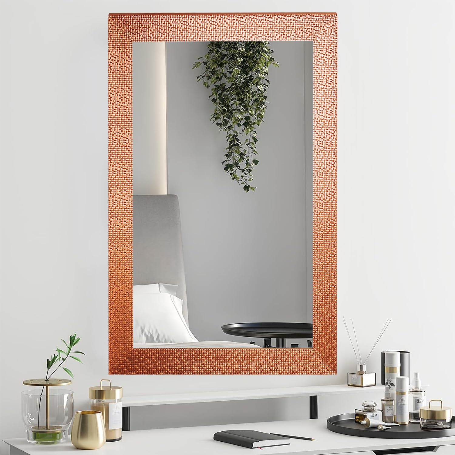Copper Framed Mirror Kavana Hand Painted Metal Patchwork Wall Mirror
