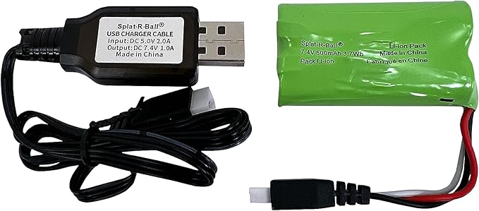Amazon.com: SplatRBall 7.4V 500mAh Rechargeable Battery with Charging ...