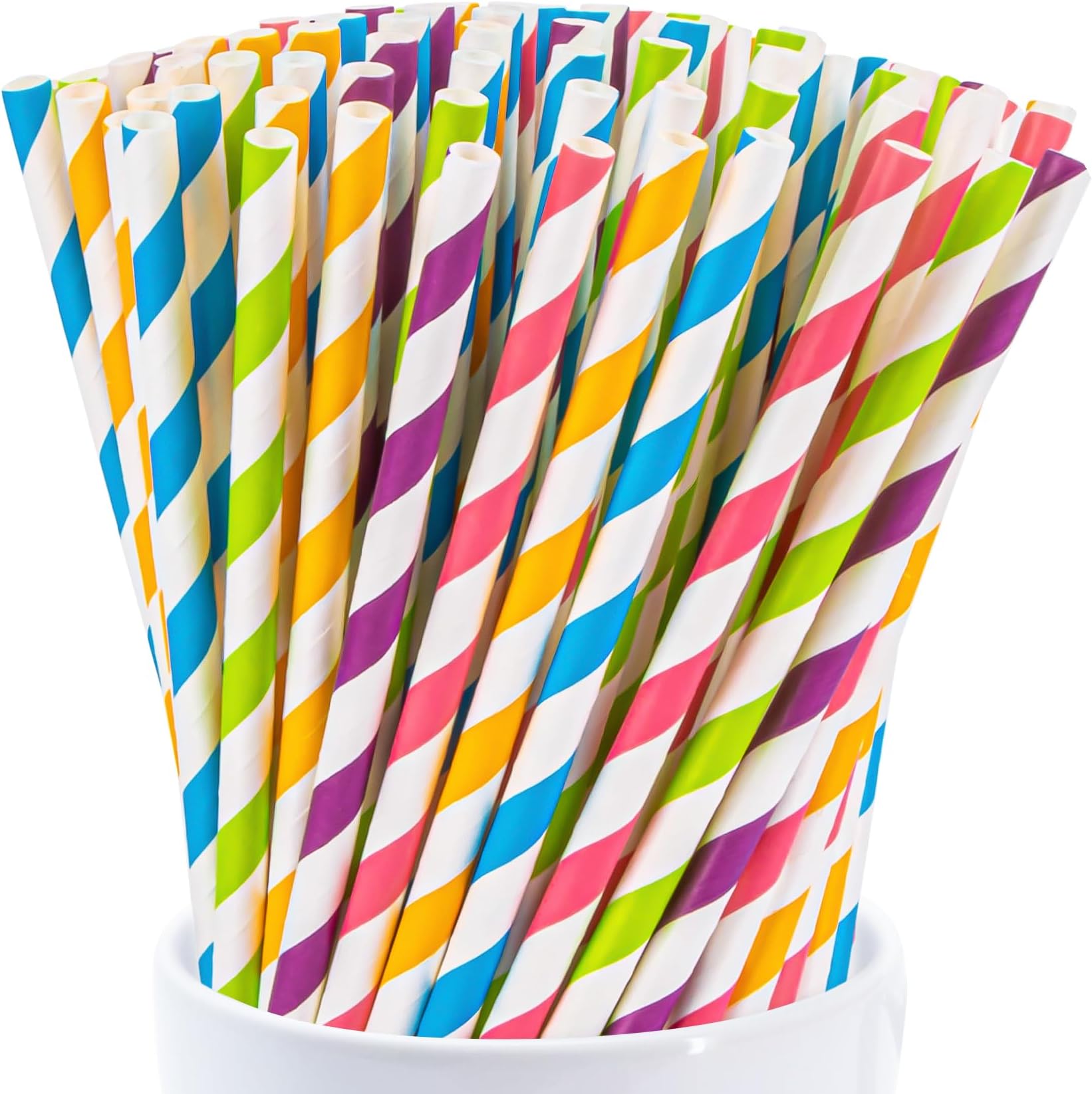 Amazon.com: 100PCS Biodegradable Paper Straws Bulk, Assorted Rainbow ...