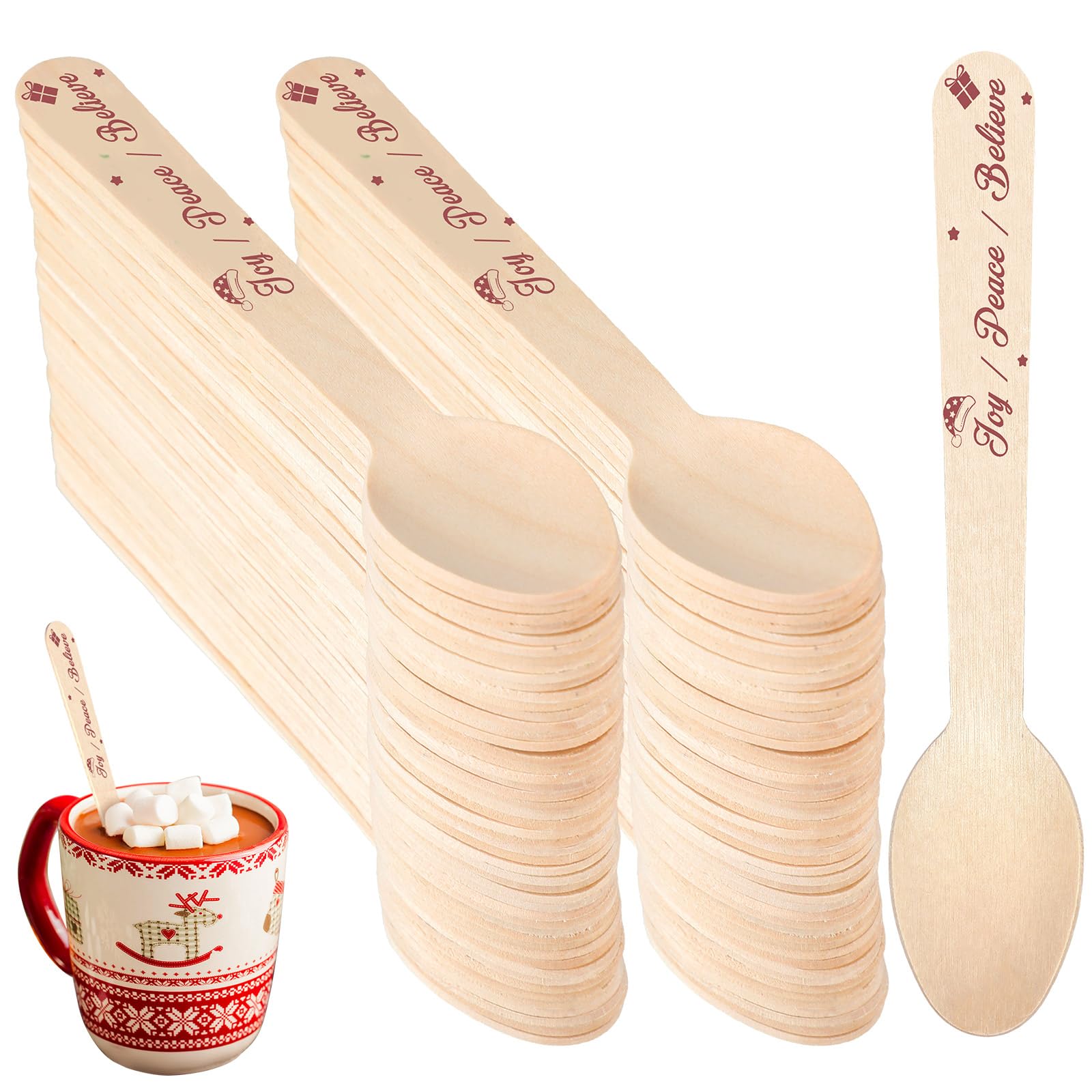 Amazon.com: Umigy 100 Pieces Wooden Spoons Disposable 5.5'' Christmas ...