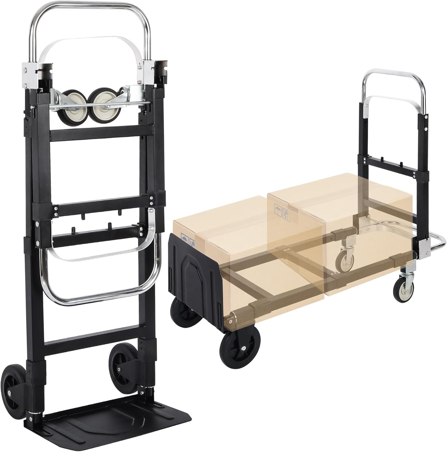 REDCAMP 2 in 1 Folding Hand Truck Dolly，Heavy Duty Sack Truck with 4 ...