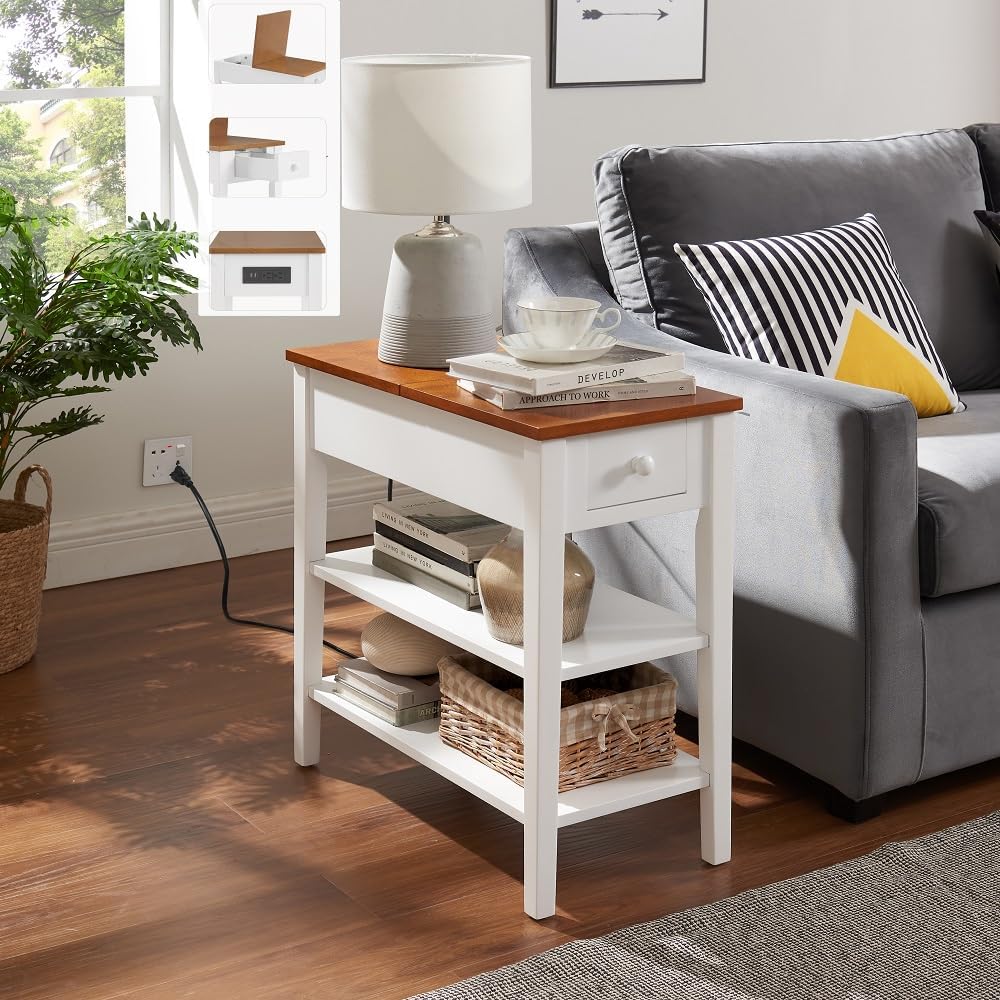 Amazon.com: Fulvari Narrow Side Charging Station Slim Sofa End Table ...