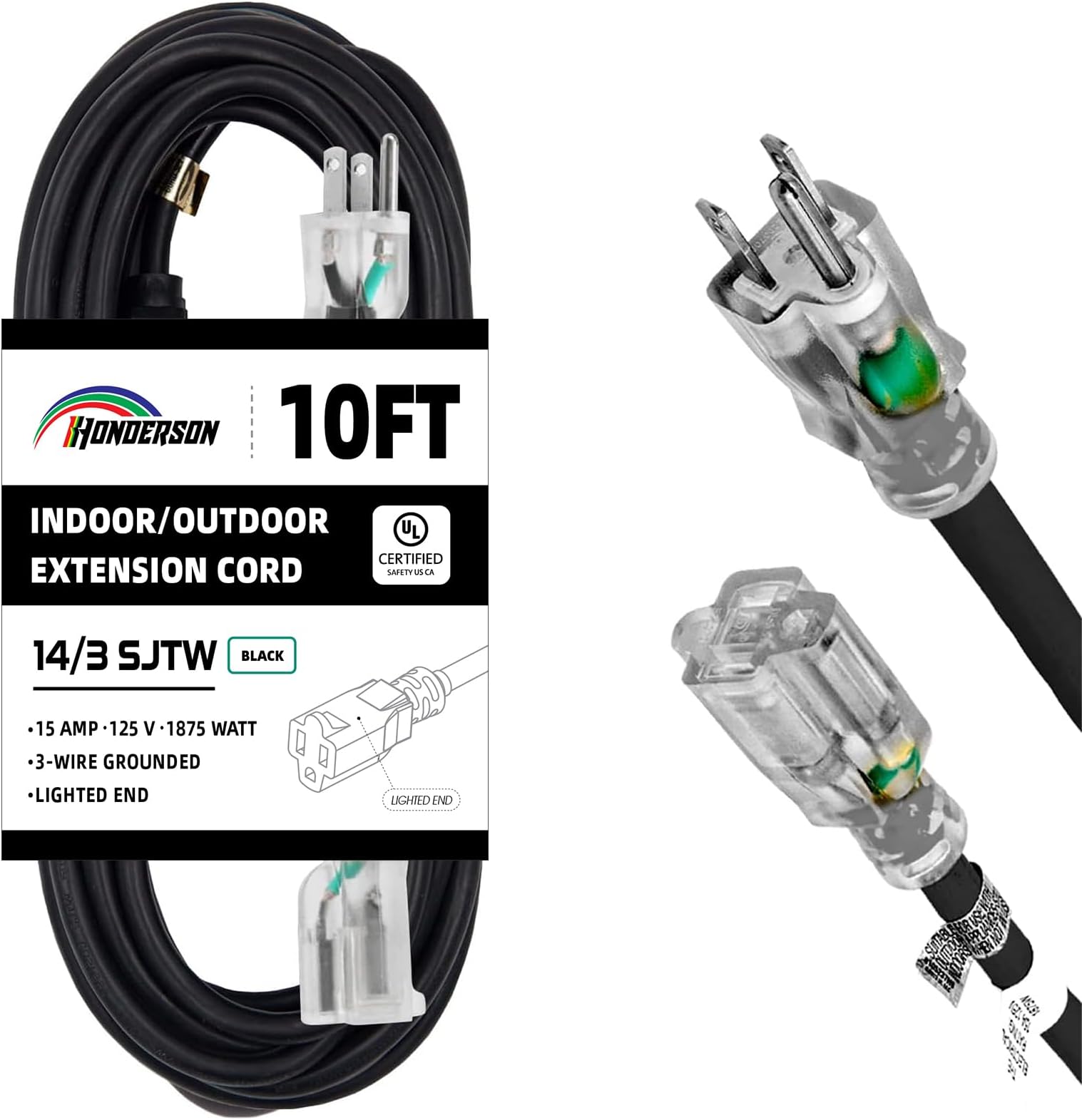 Amazon.com: EP 10Ft 14/3 Lighted Outdoor Extension Cord - 14 Gauge 3 ...