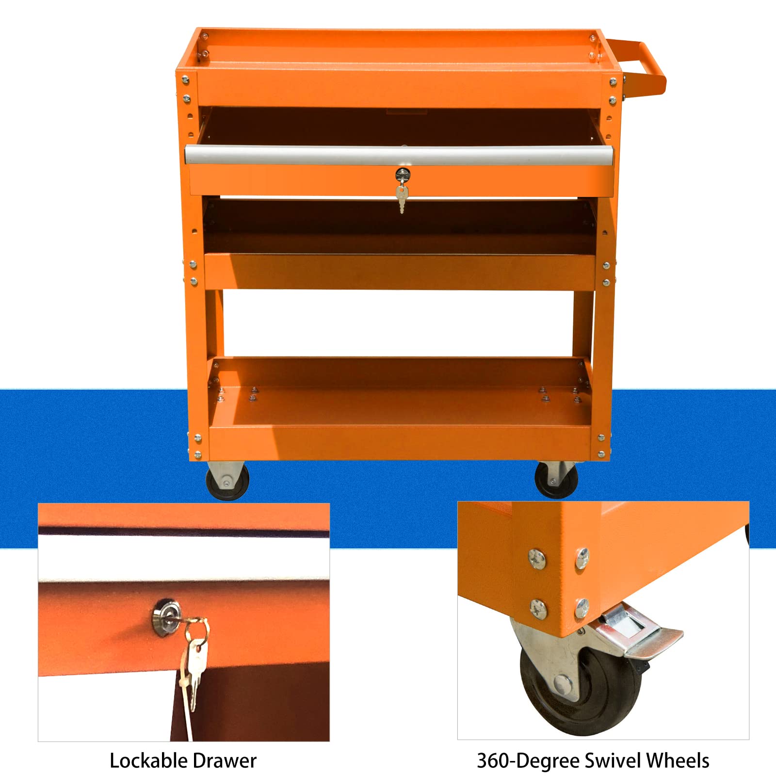Kitchen Cart LDHTHOPI Tool Cart, 3 Tier Rolling Tool Cart With Drawers ...