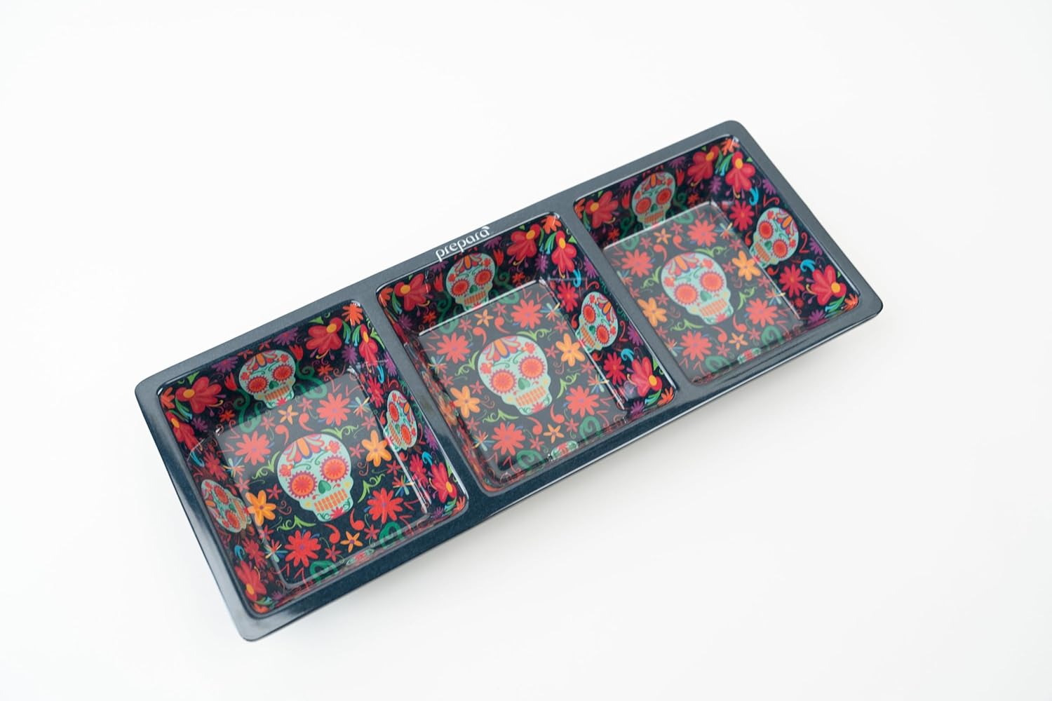 Amazon.com | Prepara Day of The Dead 3-Section Tray, Black: Serving Trays