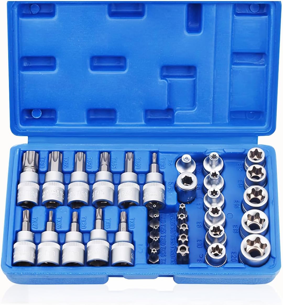 Amazon.com: 34-Piece Drive Torx Bit and E-Torx Star Socket Set, Cr-V E4 ...