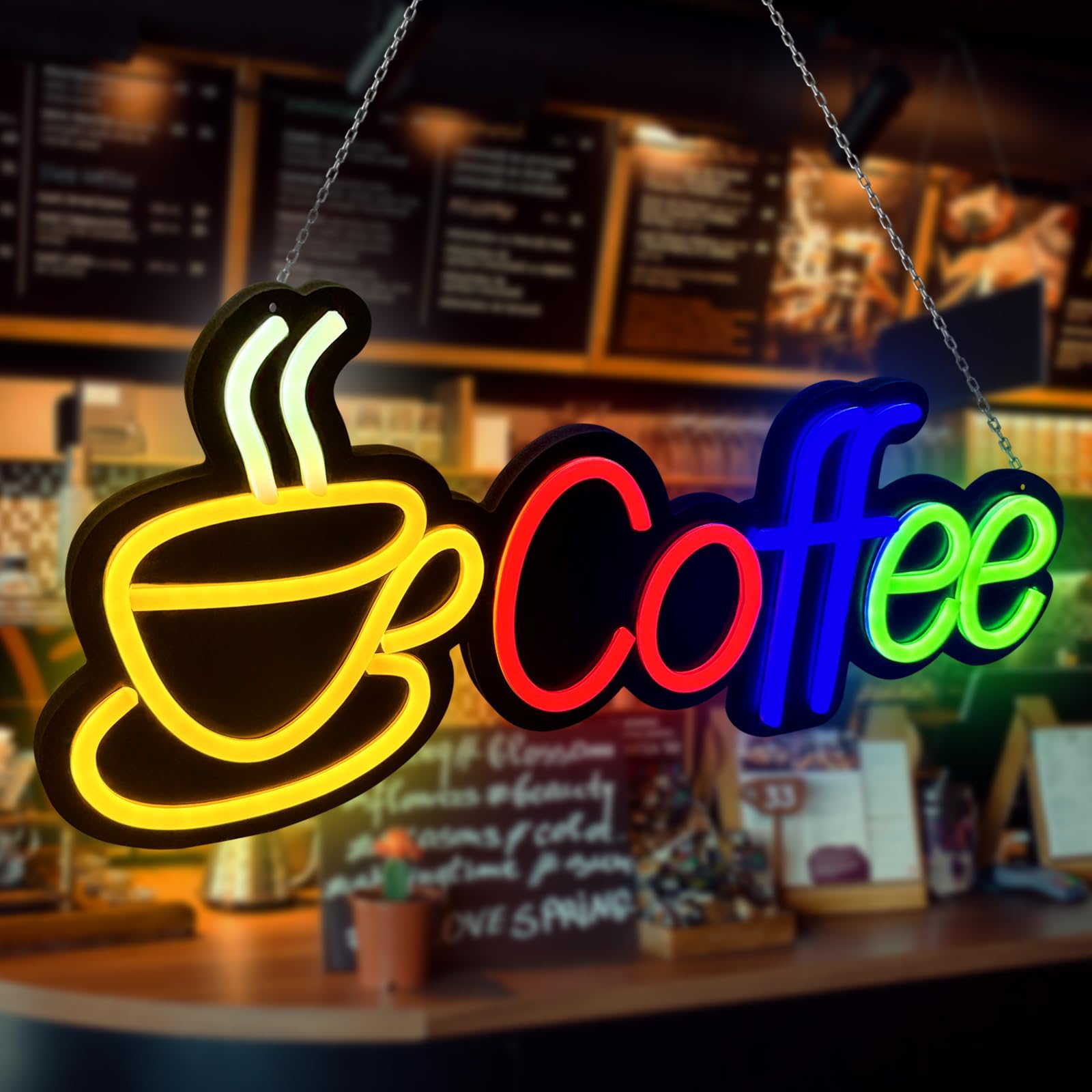 Amazon.com : Hoyoelec Coffee Open Neon Sign for Wall Décor Dimmable ...