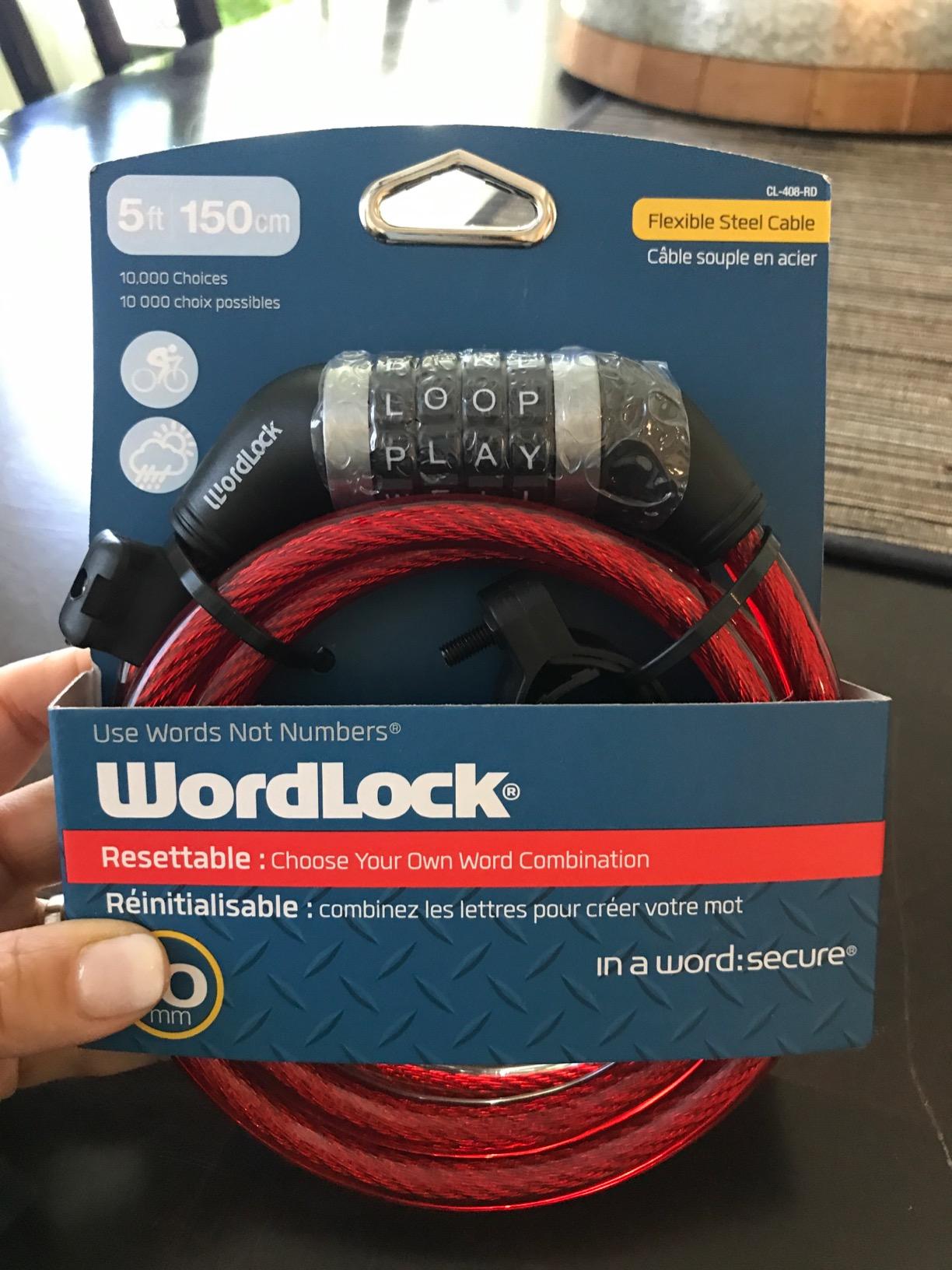 Wordlock CL-408-RD 4-Letter Combination Bike Lock Cable, Red, 5-Feet ...
