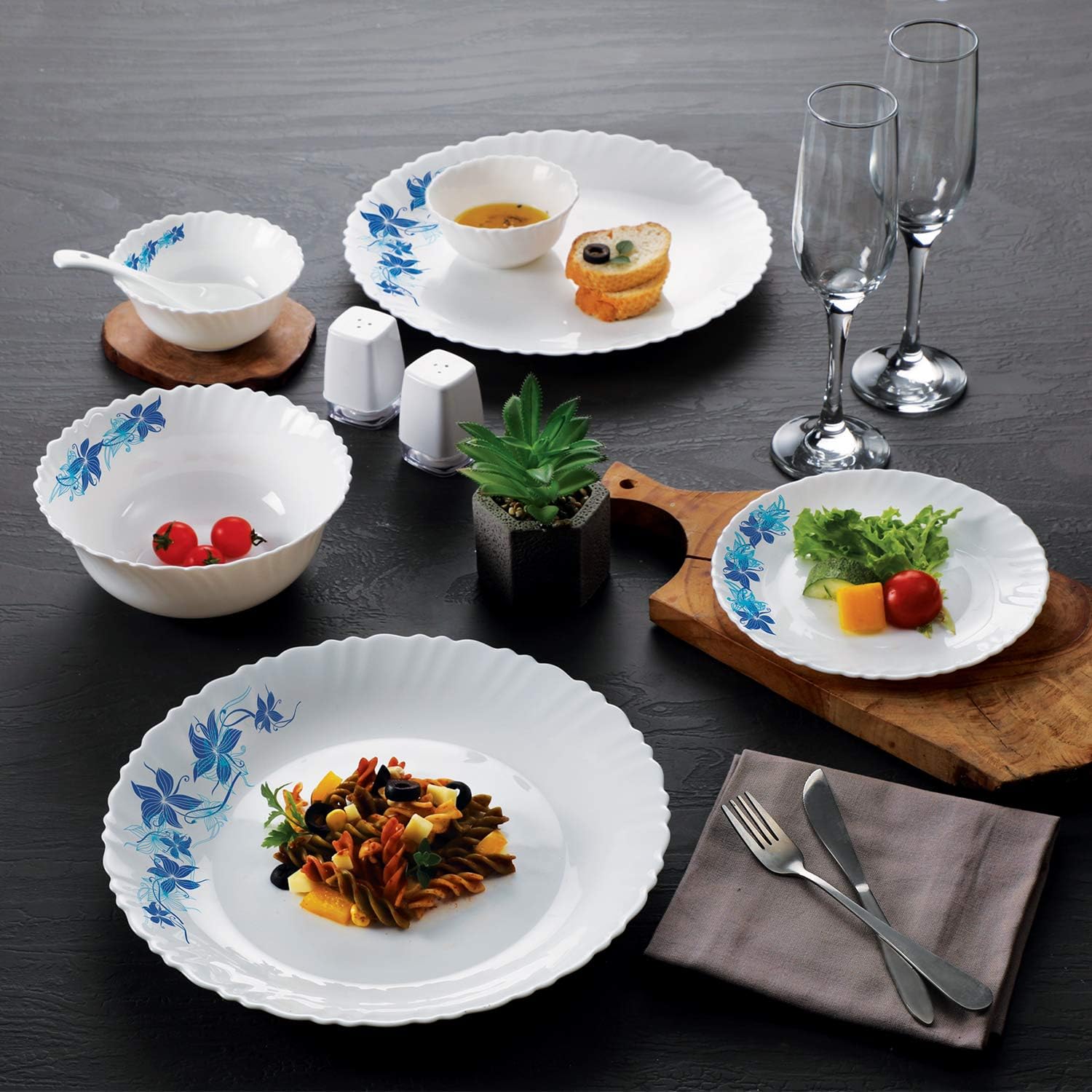 Cello Opalware Dazzle Series Tropical Lagoon Dinner Set, 35 Units ...