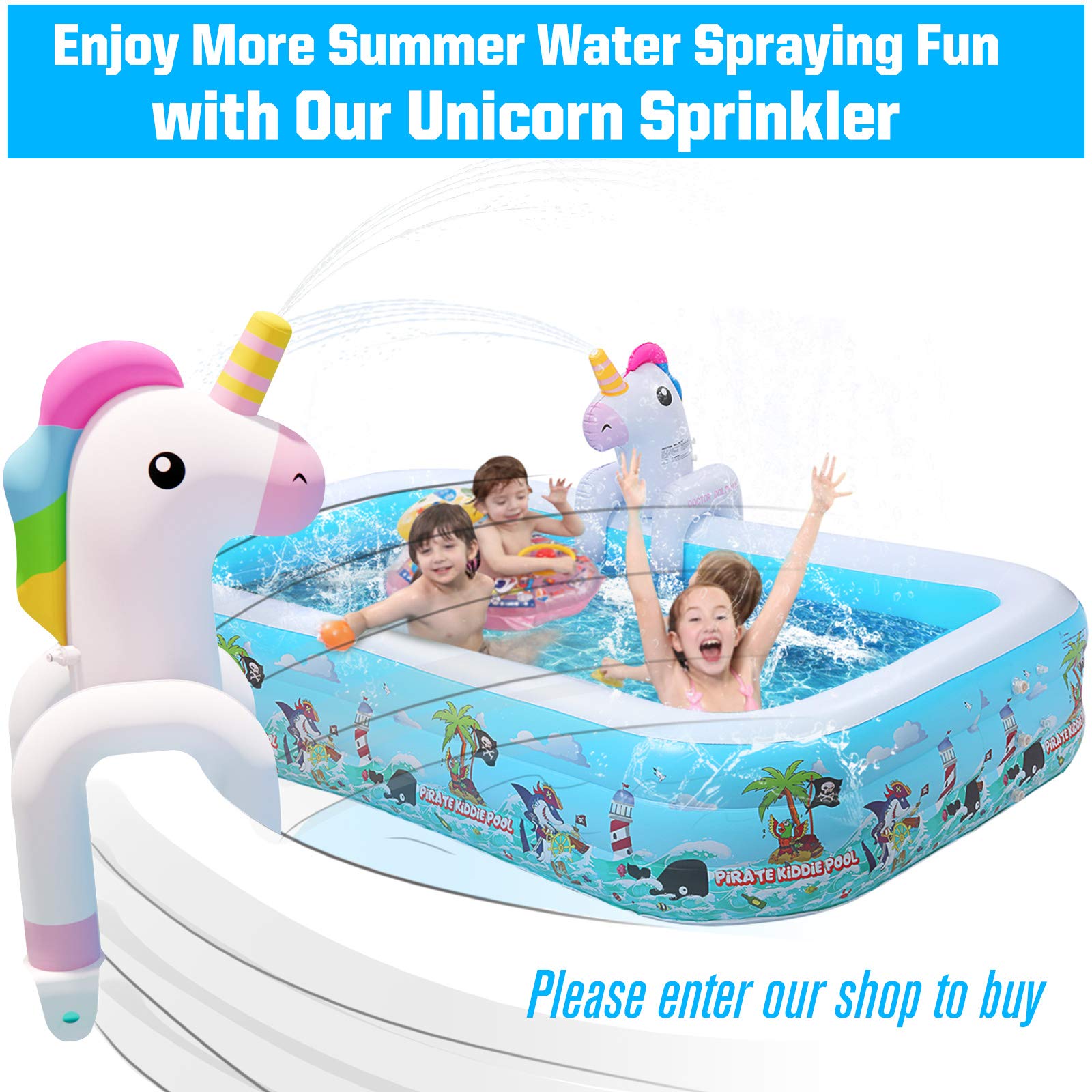 10 ft Inflatable Swimming Pool, Rectangular Above Ground Pool for Kids ...