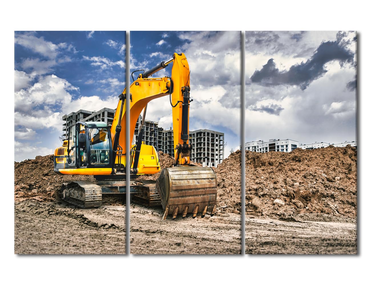 Amazon.com: 3 Panels Yellow Excavator Home Decor Wall Excavator Large ...