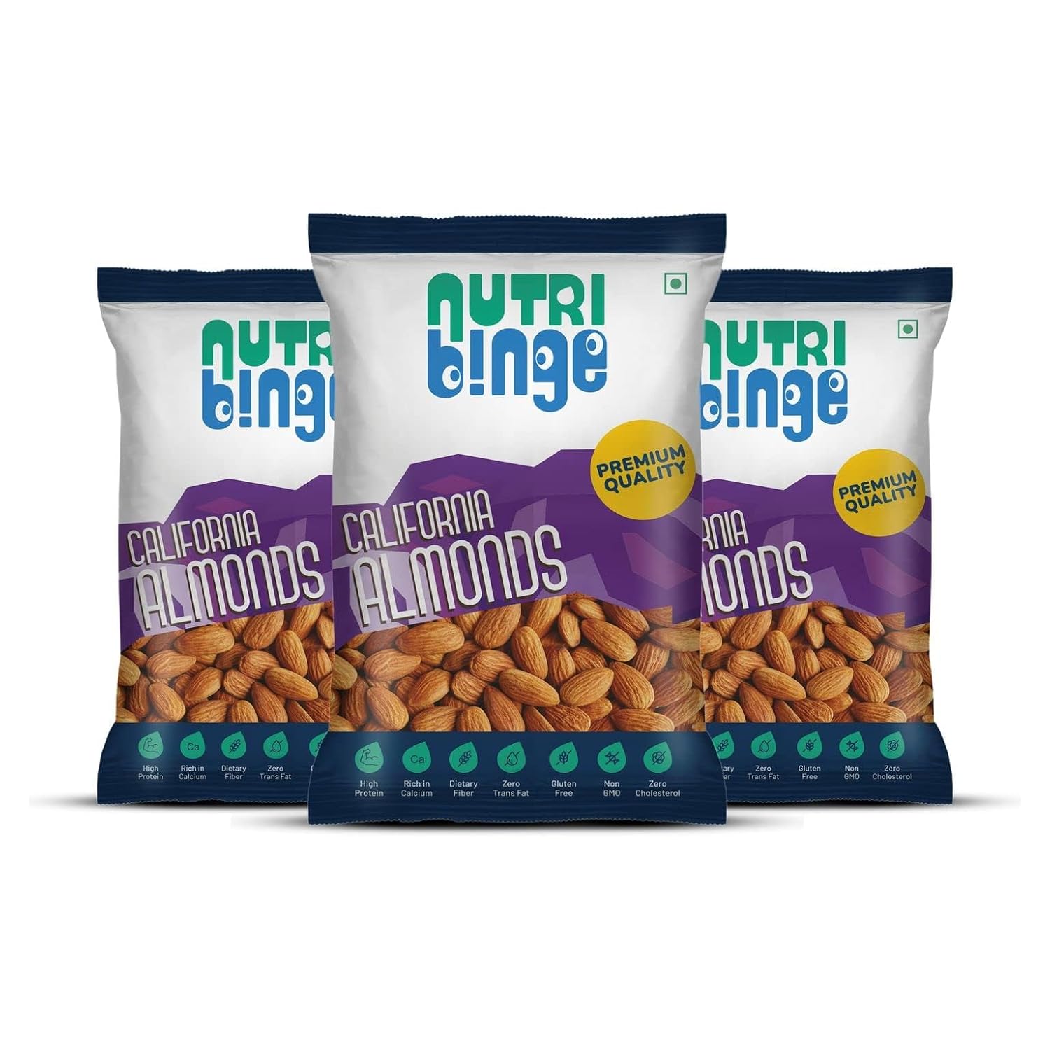 NUTRI BINGE Almond (Badam) 100 Grams - Pack of 3, Premium California ...