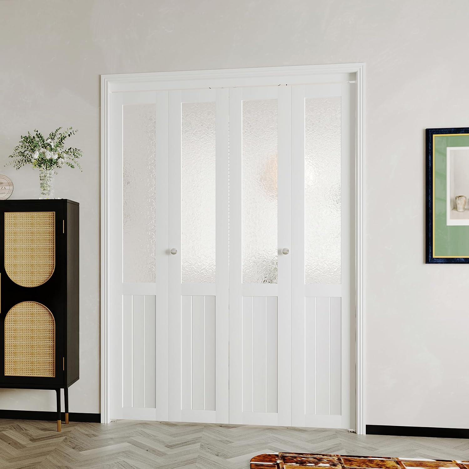 BARNER HOME Bi-Fold Doors, Half Tempered Glass Panel Closet Doors for ...
