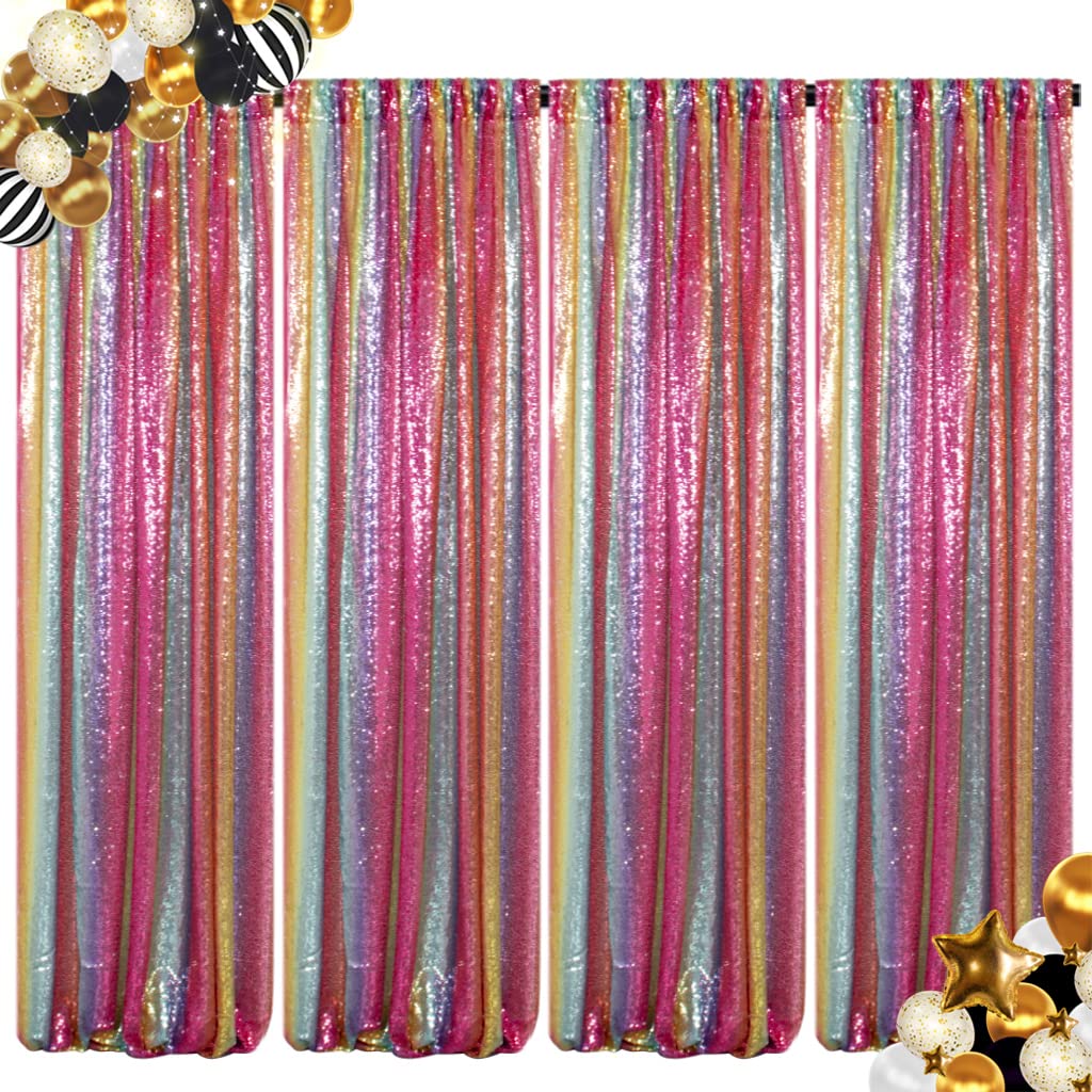 ShinyBeauty Sequin Backdrop Curtains 4 Panels Rainbow 2FTx8FT Sequin ...