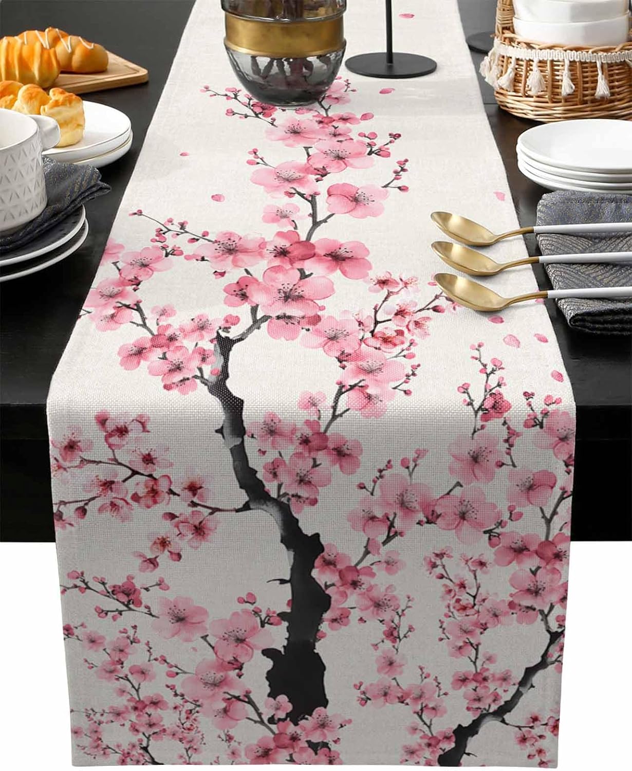 Amazon.com: Cherry Blossom Table Runner 72 Inches Long Cotton Linen ...
