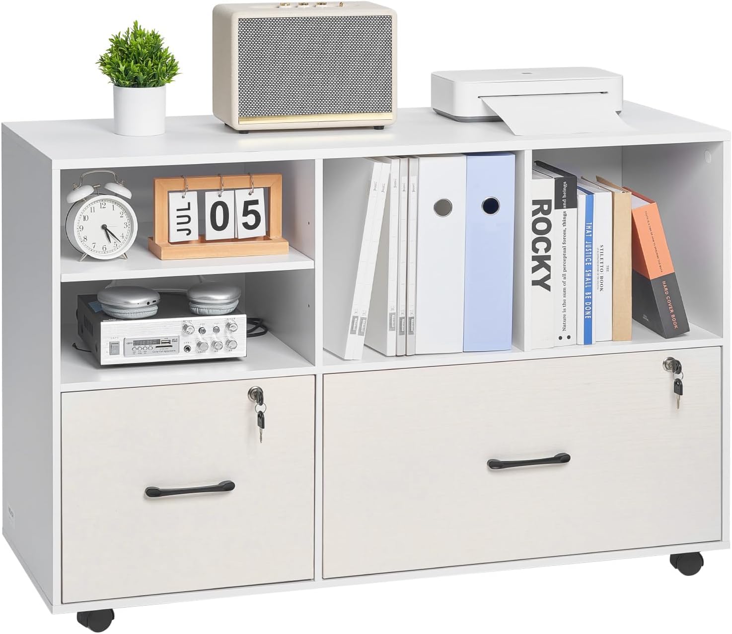 VEVOR 2 Drawer Wooden File Cabinet, Mobile Filing Cabinet with Open ...